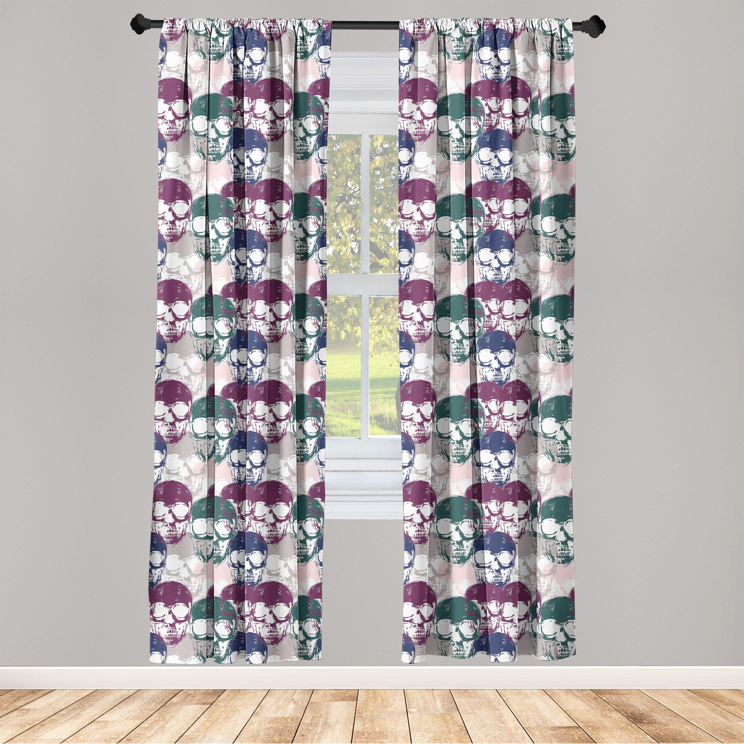 Skull Window Curtains, Repetitive Shadows of Skeleton Heads with Dark ...