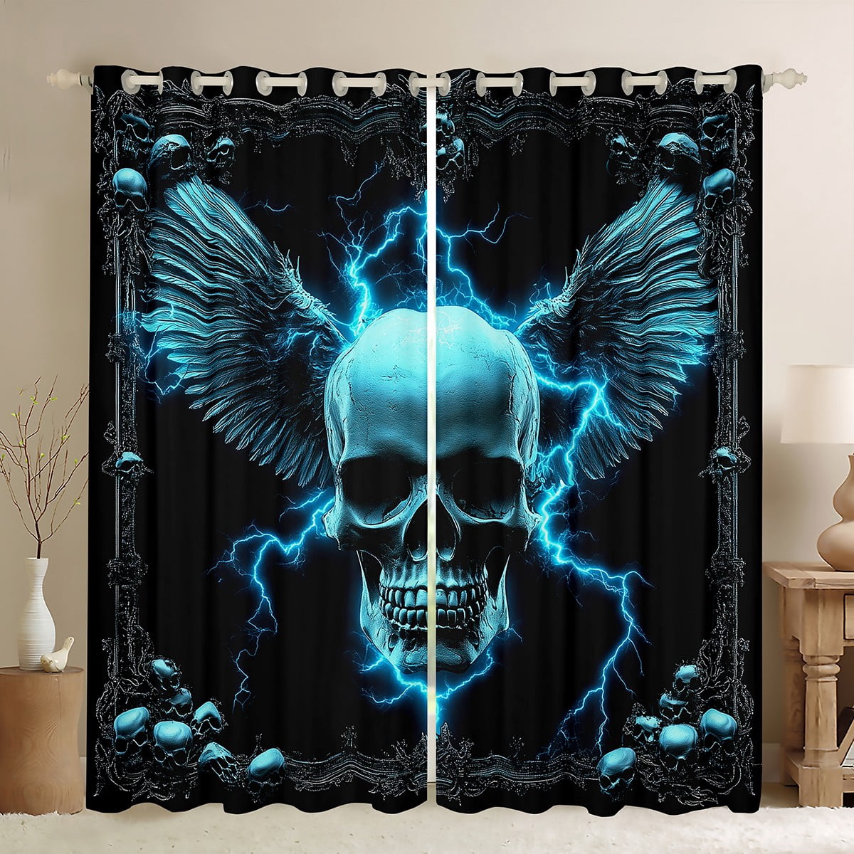 Skull Window Curtains Teen Gothic Skull Wing 30%-50% Blackout Curtains ...