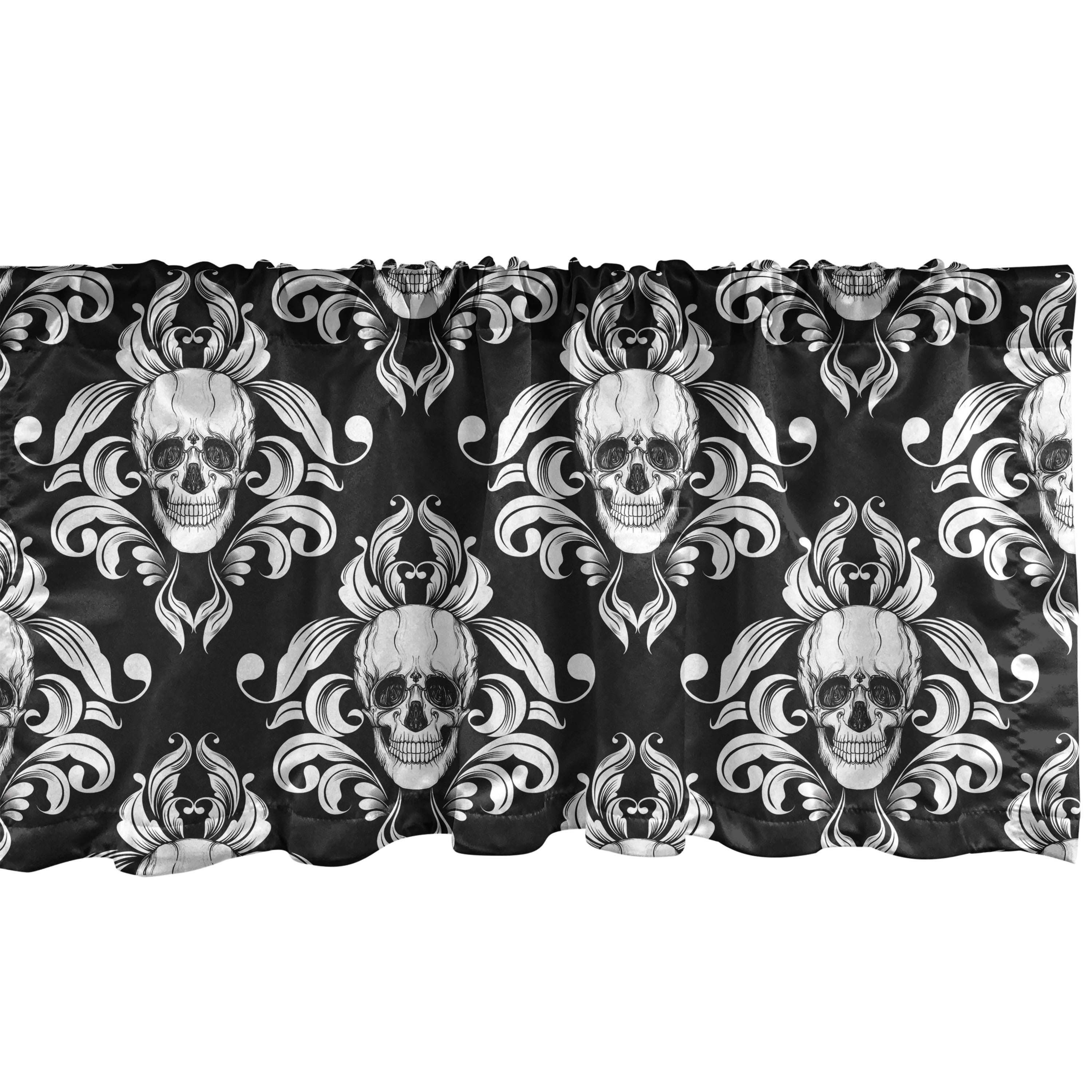Skull Window Valance, Gothic Damask Flowers and Skeleton Heads in ...