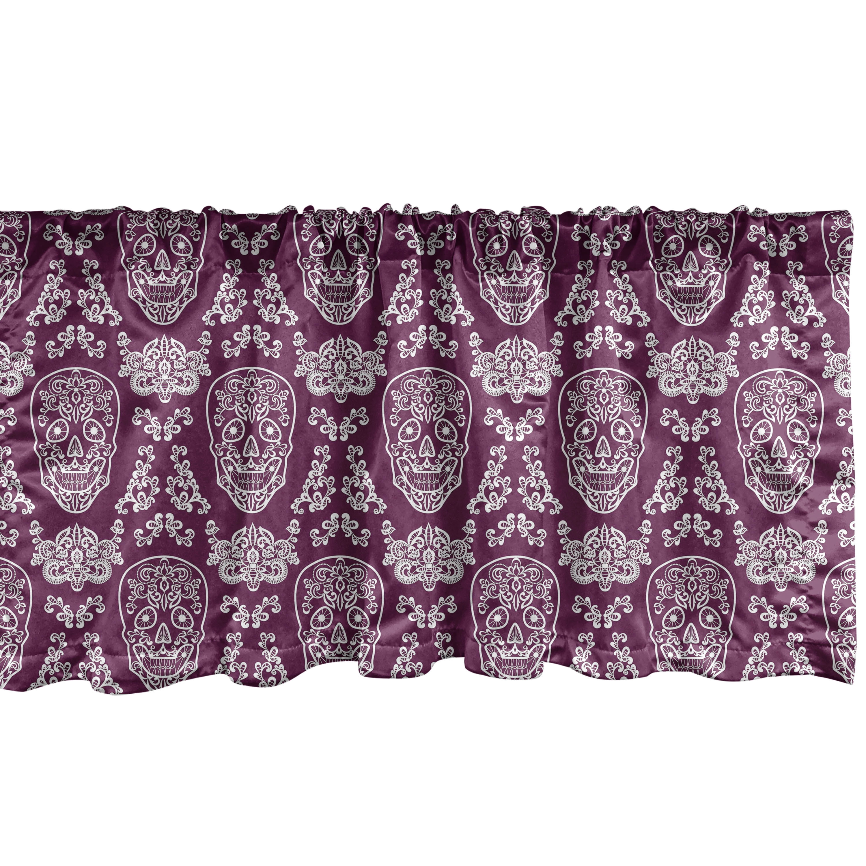 Skull Window Valance, Skeleton Heads with Floral Boho Folk Repeated ...