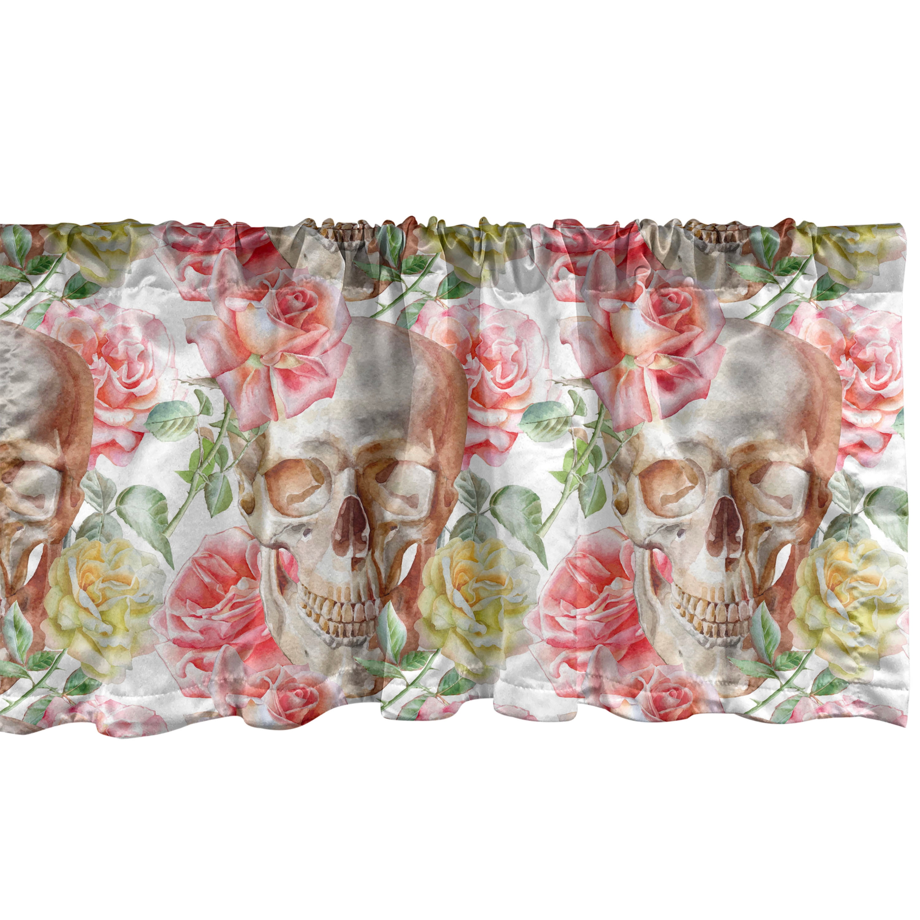 Skull Window Valance, Smiling Skeleton Head with the Roses Dead Lovers ...