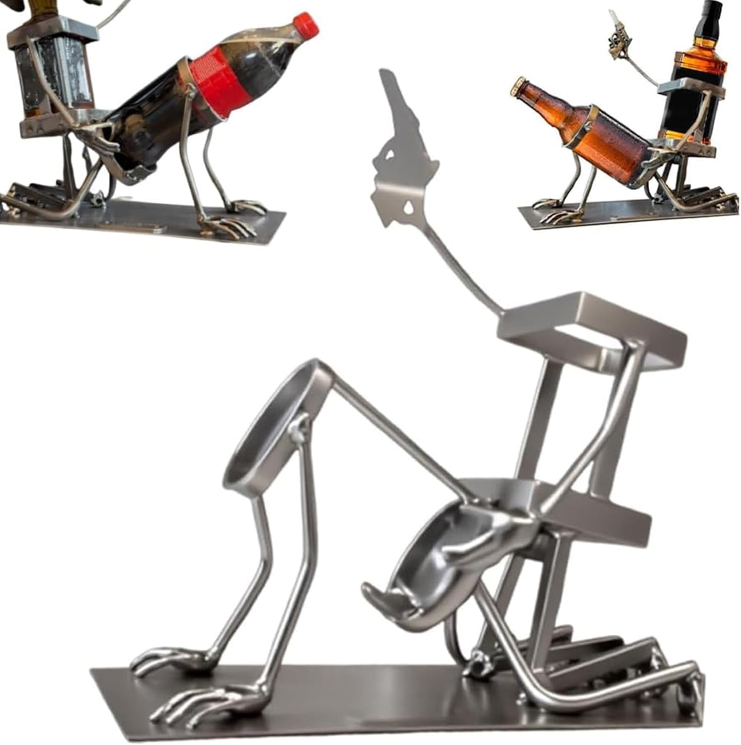 Skull and Wine Bottle Stand– Funny Metal Skull Skeleton Bar Decor for ...