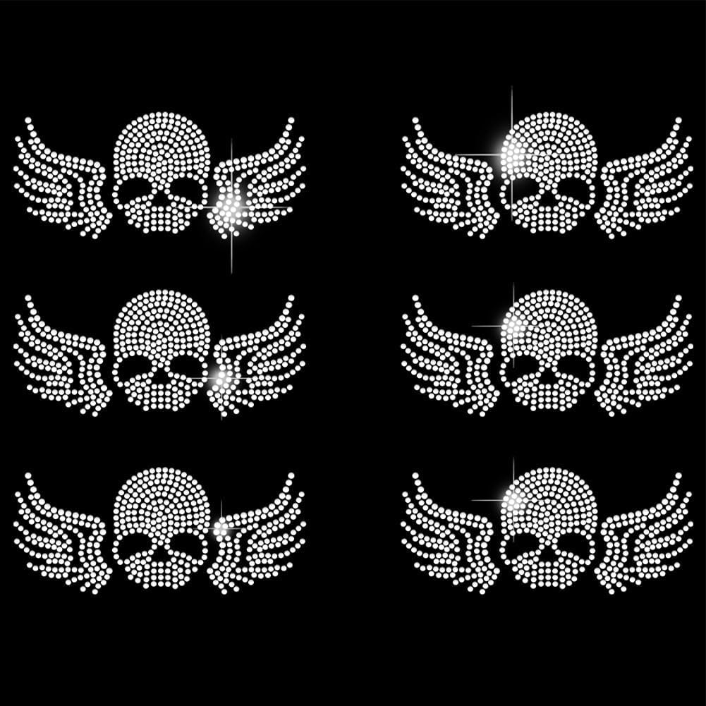 Skull Wings Iron on Rhinestones Transfer T-Shirt Crystal Heat Transfer ...