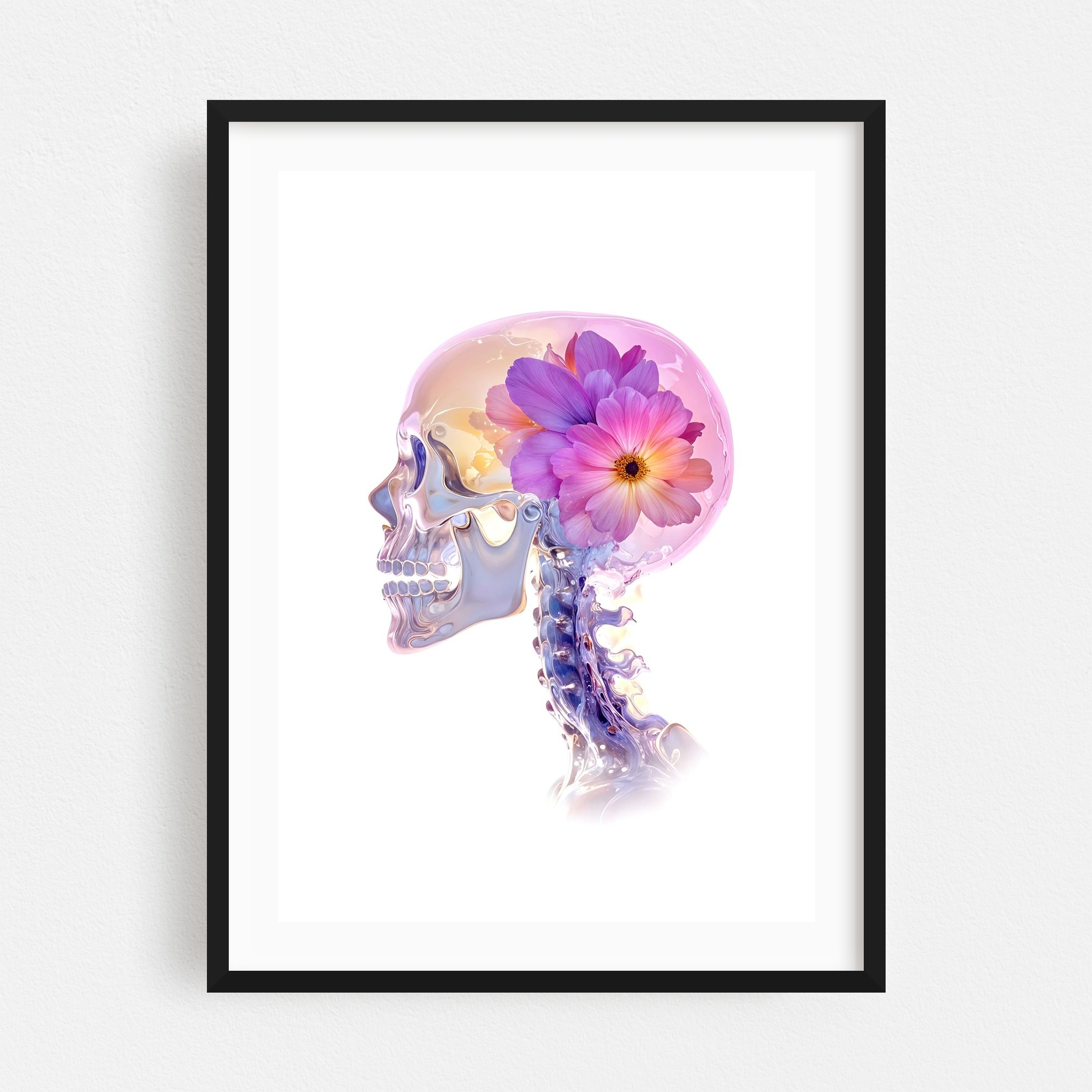 Skull With Purple Flower - Digital Art Surrealism Floral Modern Art ...