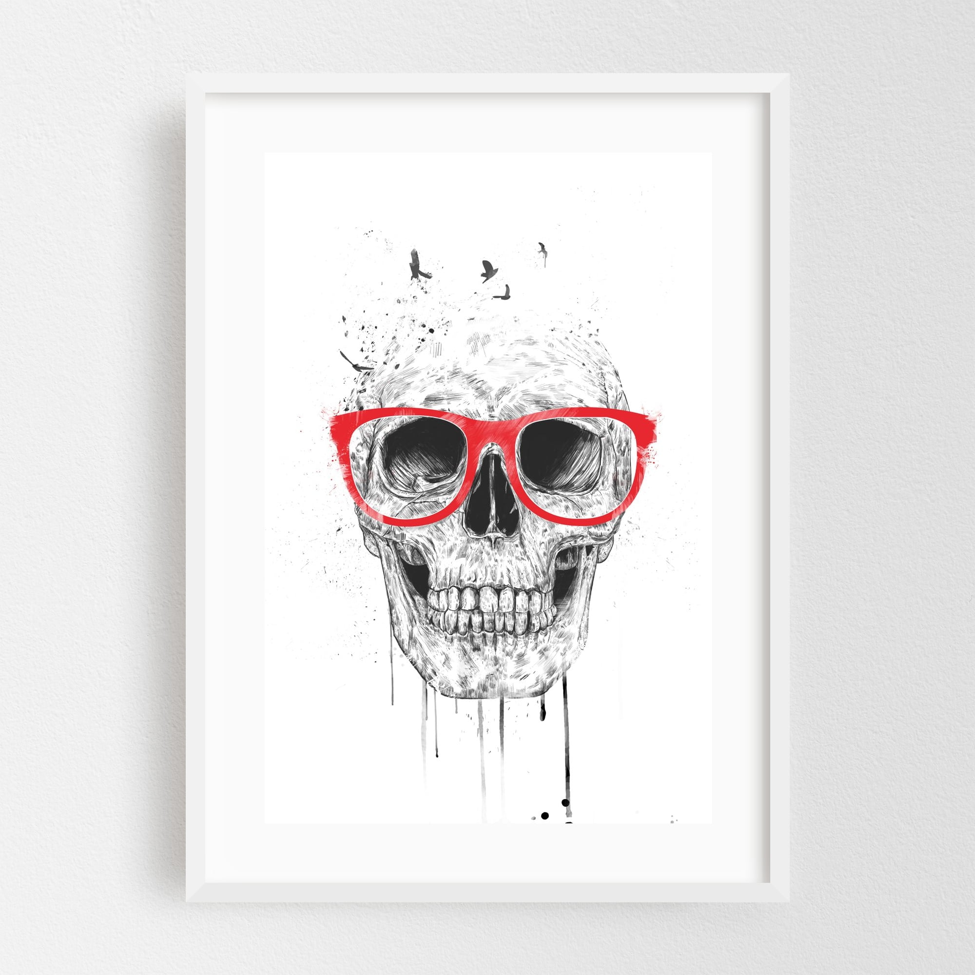 Skull With Red Glasses - Illustration Skull Modern Art Humor Line Art ...