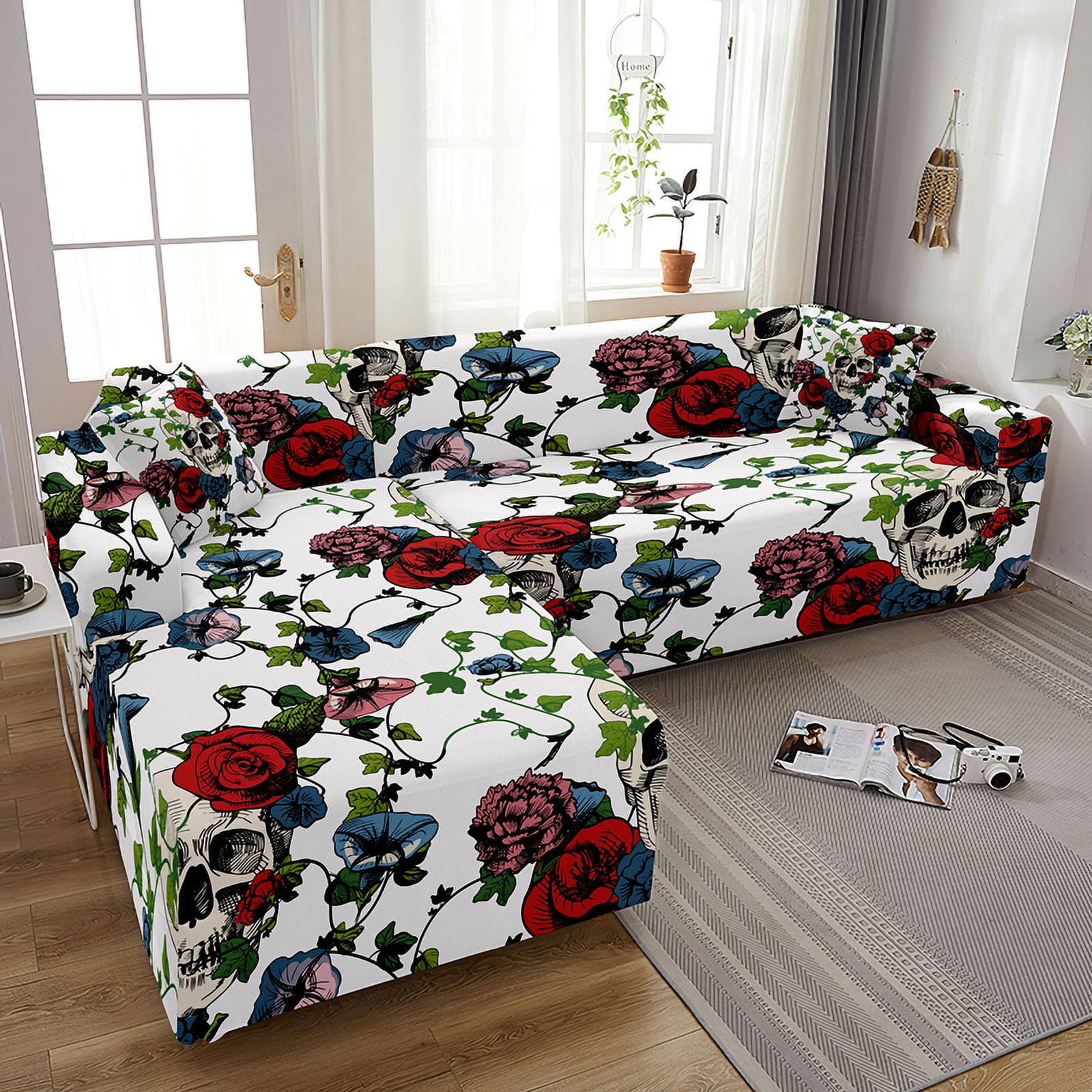 Skull With Rose Elastic Couch Cover Stretch Tight Wrap All-inclusive ...