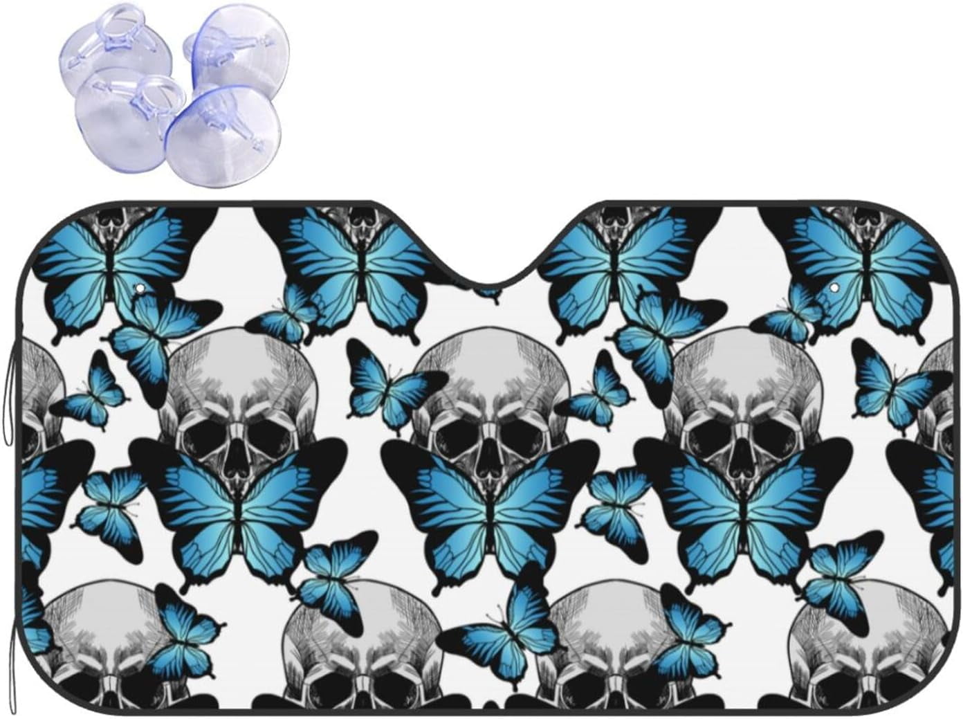Skull and Blue Butterfly Sun Shade Car Front Window Sunshade for Most ...