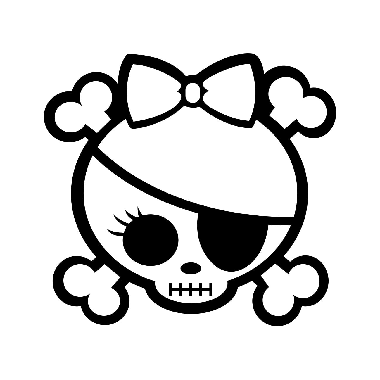 Skull and Bones with Bow Sticker Decal Die Cut - Self Adhesive Vinyl ...