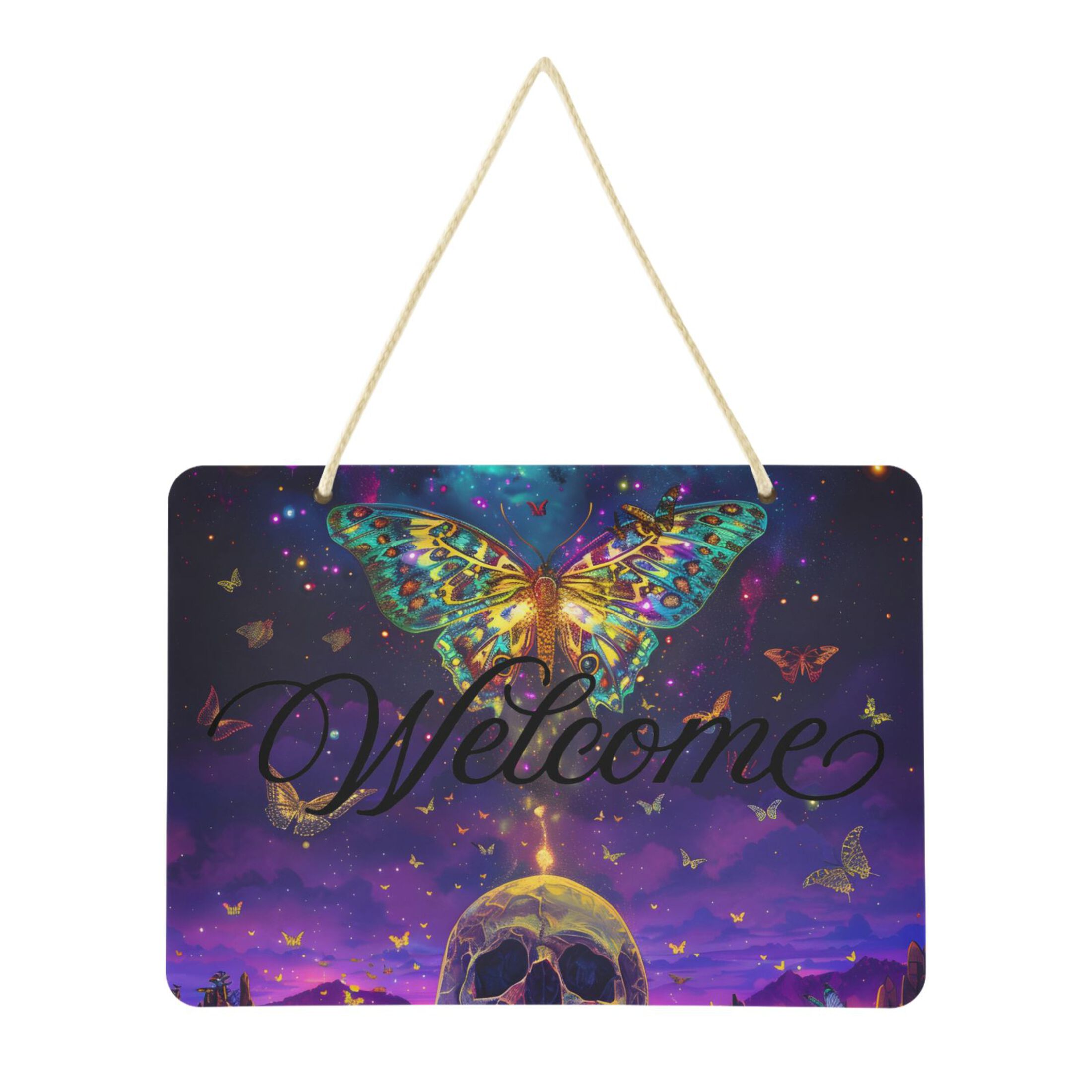 Skull and Colorful Butterfly Welcome Sign Front Door PVC 14x10 inch ...