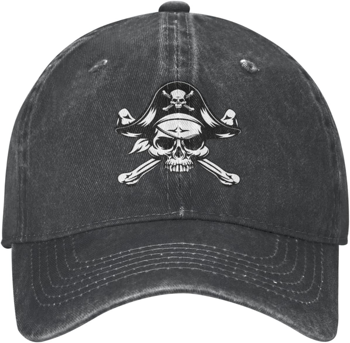 Skull and Crossbones Pirate Vintage Washed Denim Baseball Cap ...
