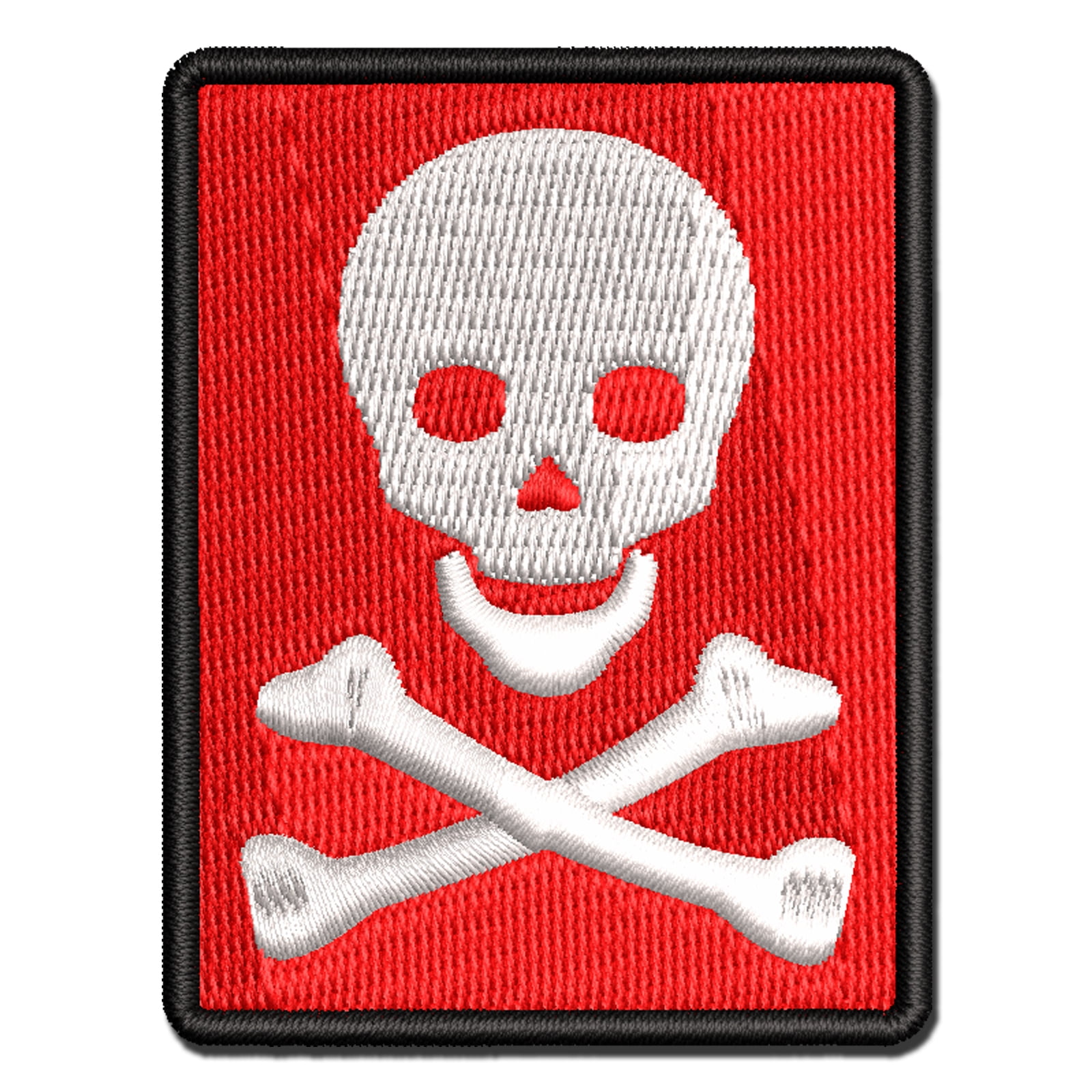 Skull and Crossbones Solid Applique Multi-Color Embroidered Hook & Loop Patch - 3 Inch Medium ...