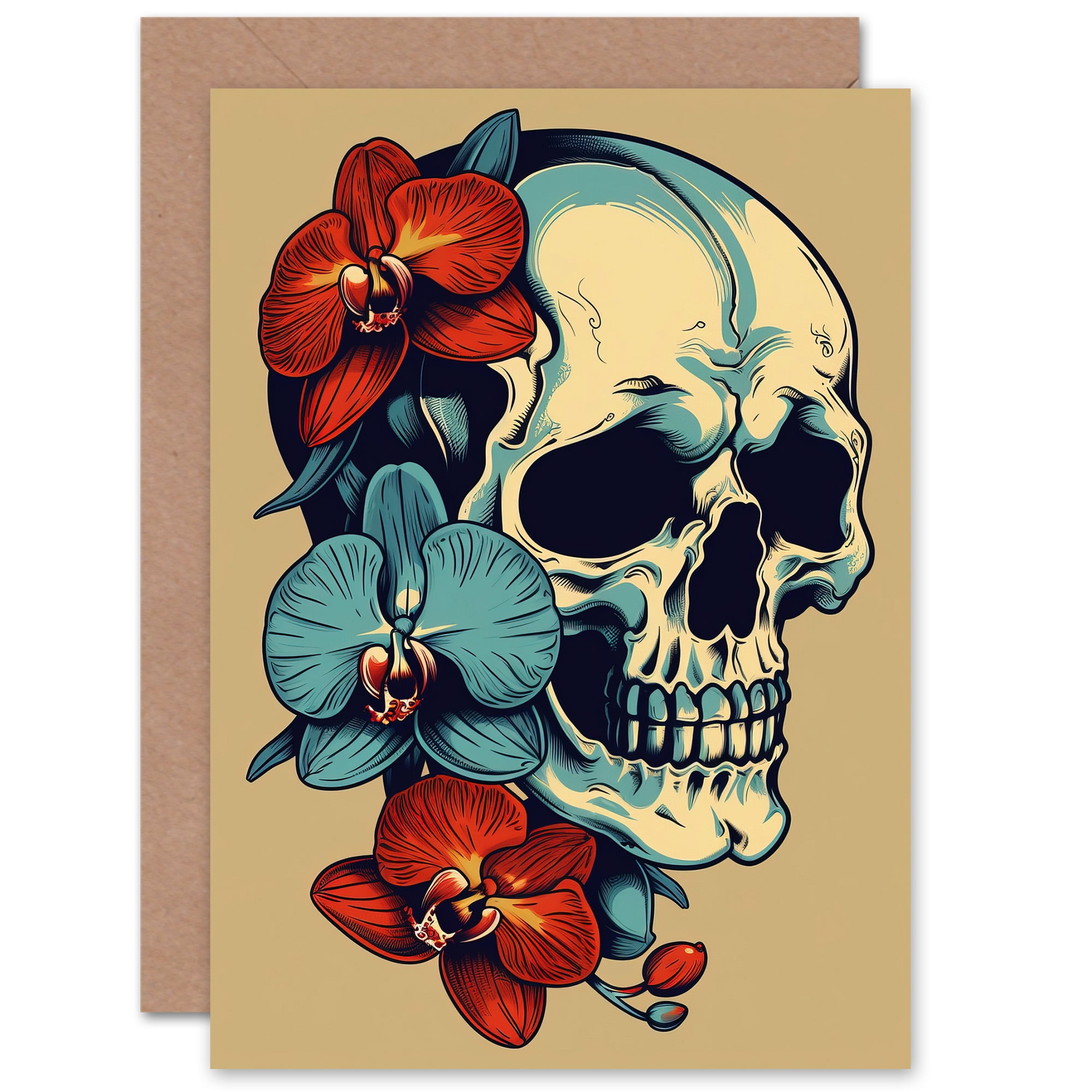 Skull and Orchid Flowers Goth for Wife Her Mum Sister Daughter Mom Gran ...