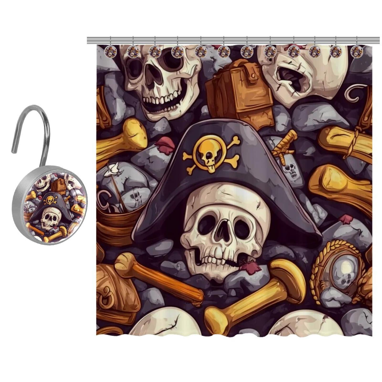 Skull and bones 6 Bathroom Decor Set | Includes Shower Curtain ...