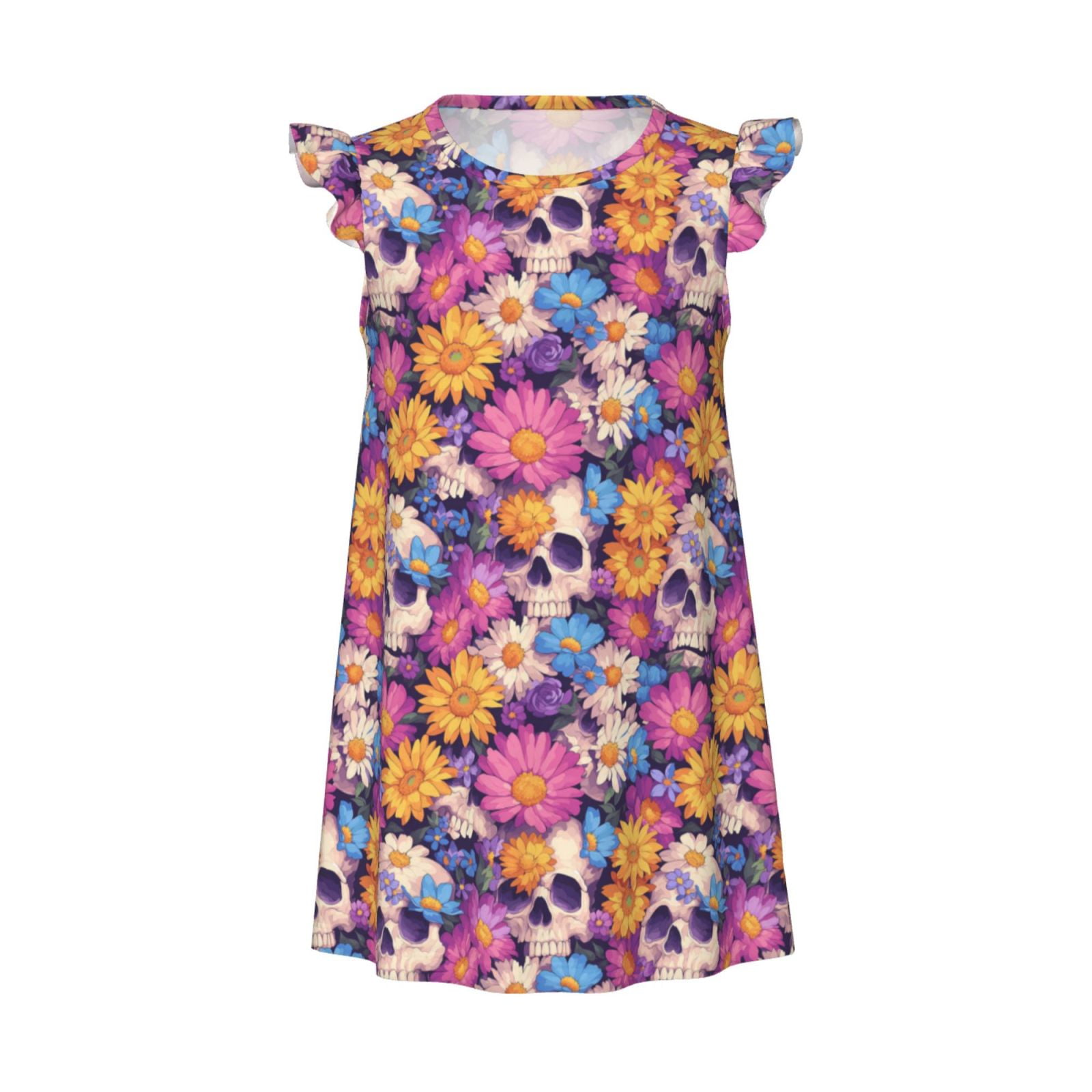 Skull daisy flower Girls Nightgown, Flutter Short Sleeves Night Dress ...