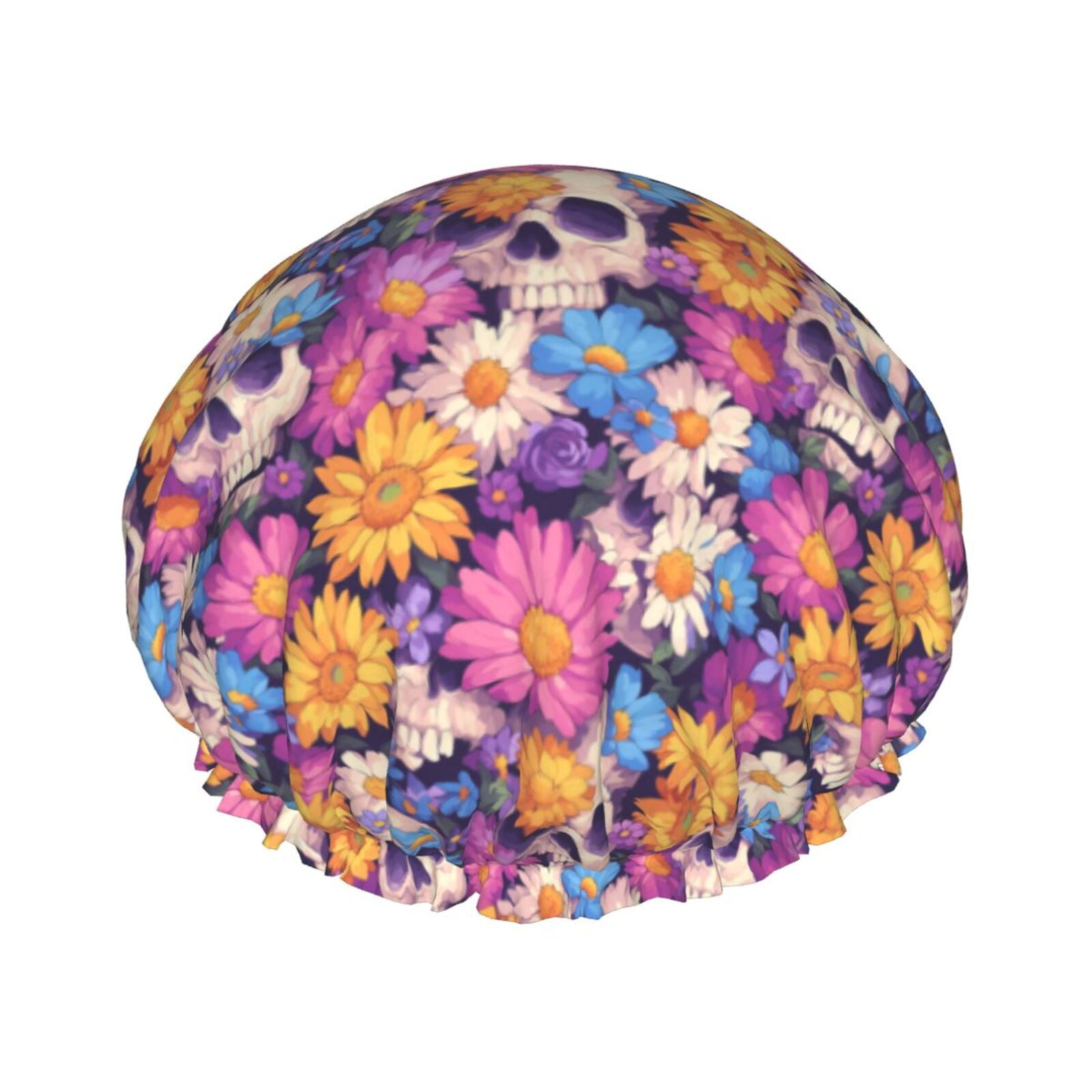 Skull daisy flower Shower Cap, Reusable Bath Hair Hat for all Hair ...