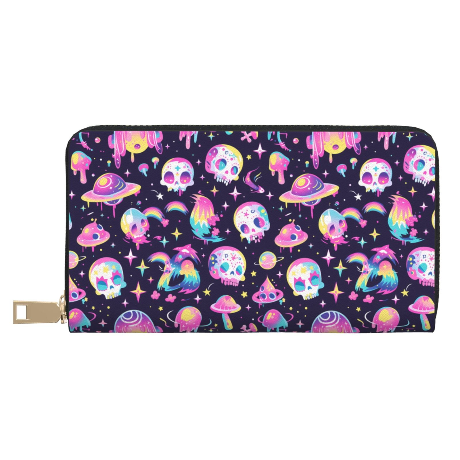 Skull mushroom space Wallet Women, Leather Bifold Multi Card Wallet ...