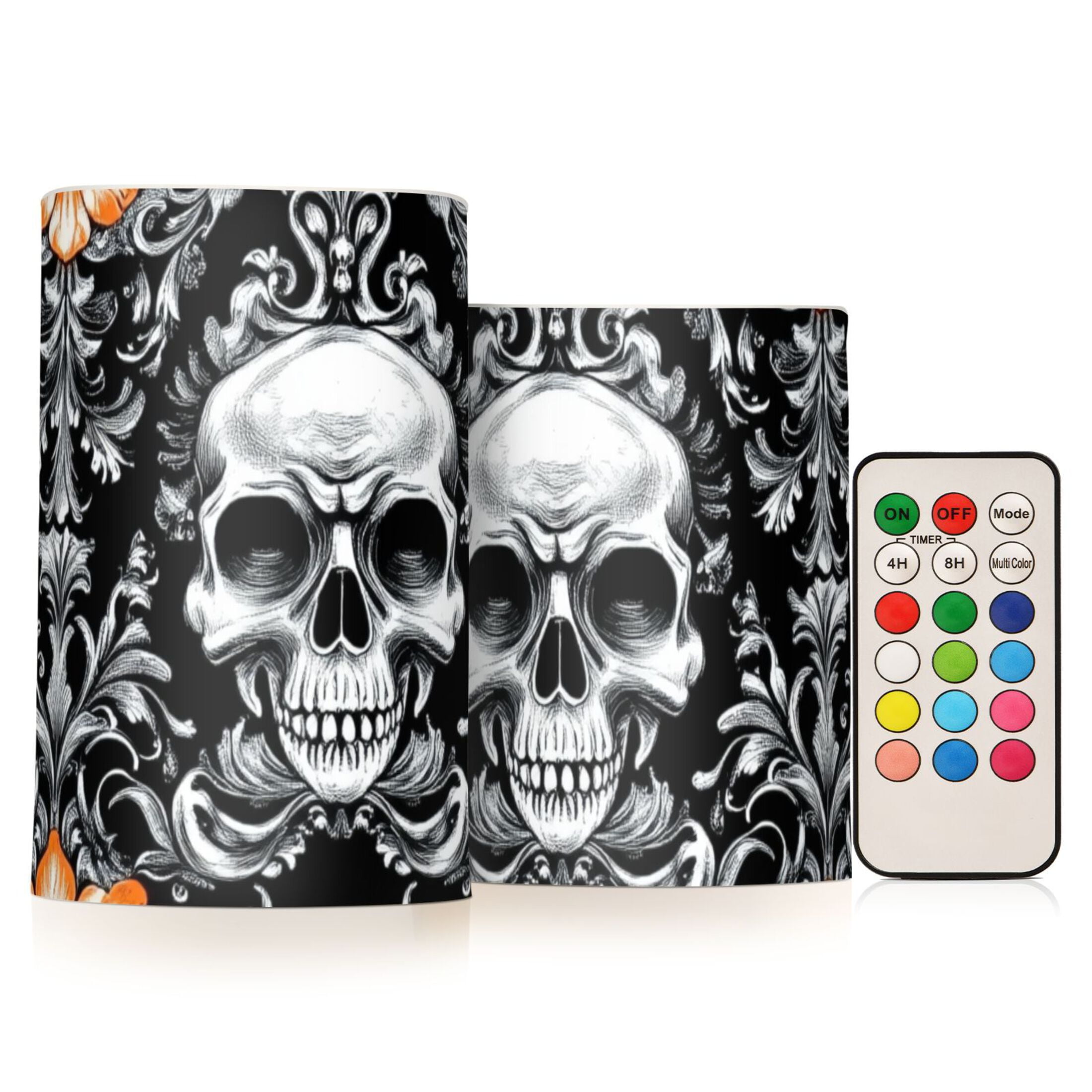 Skull on Black Background Flickering Flameless Candles Battery Operated ...