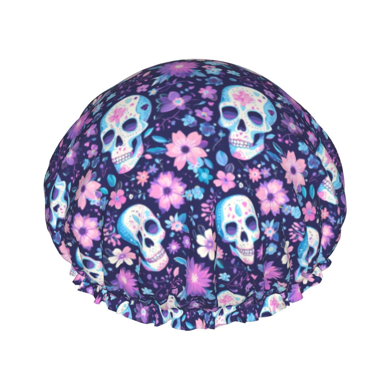 Skull pink purple flower Shower Cap, Reusable Bath Hair Hat for all ...