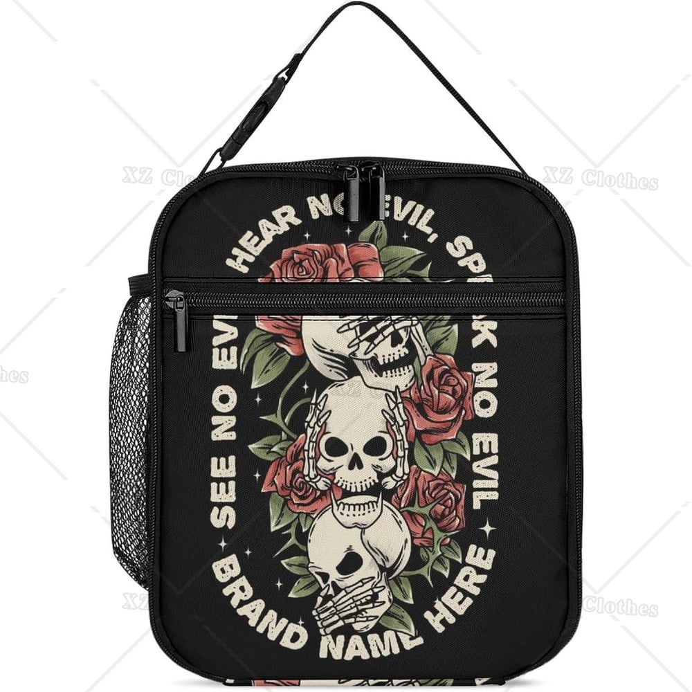 Skull-see-no-evil-hear Pattern Insulated Lunch Box Reusable Spacious ...