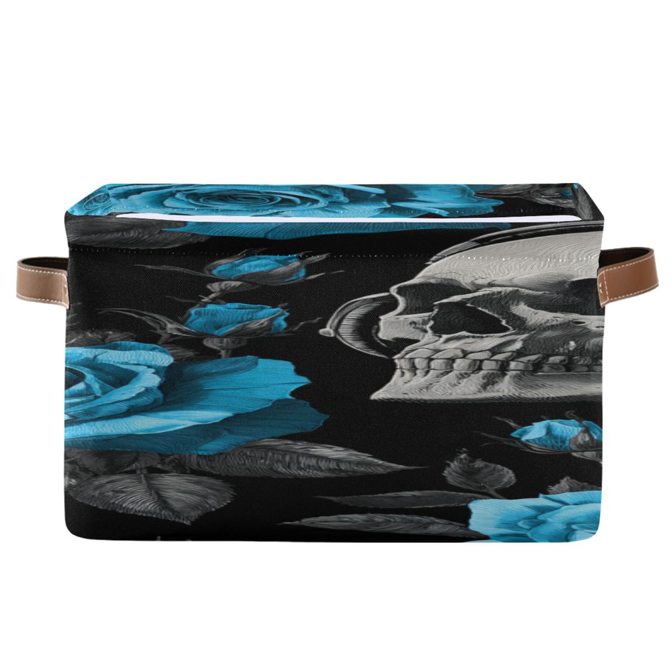 Skull with Headphone Blue Roses Square Storage Bins with Handles ...