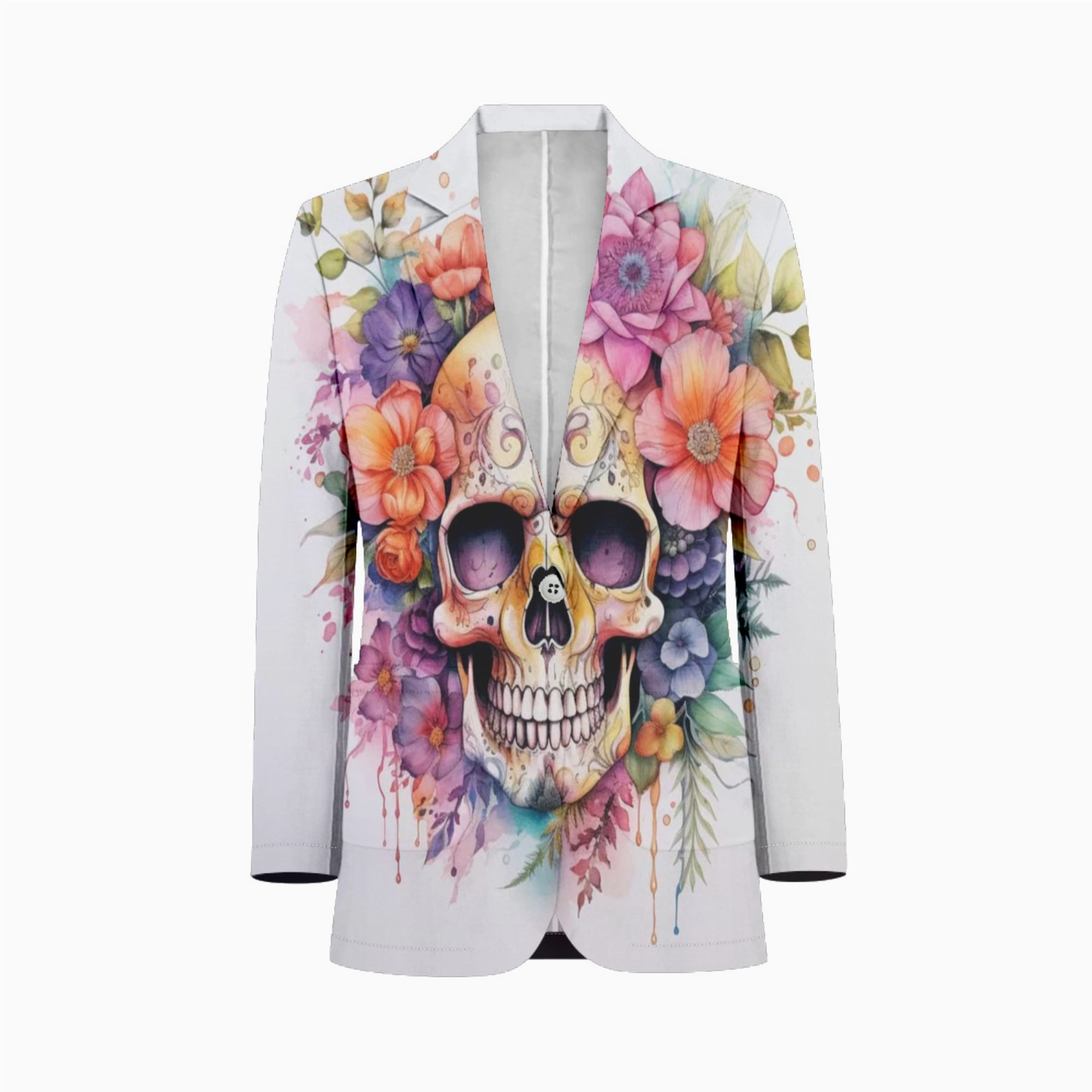 Skull with Leaves and Flowers Mens Suits Shawl Collar Slim Fit Suit ...