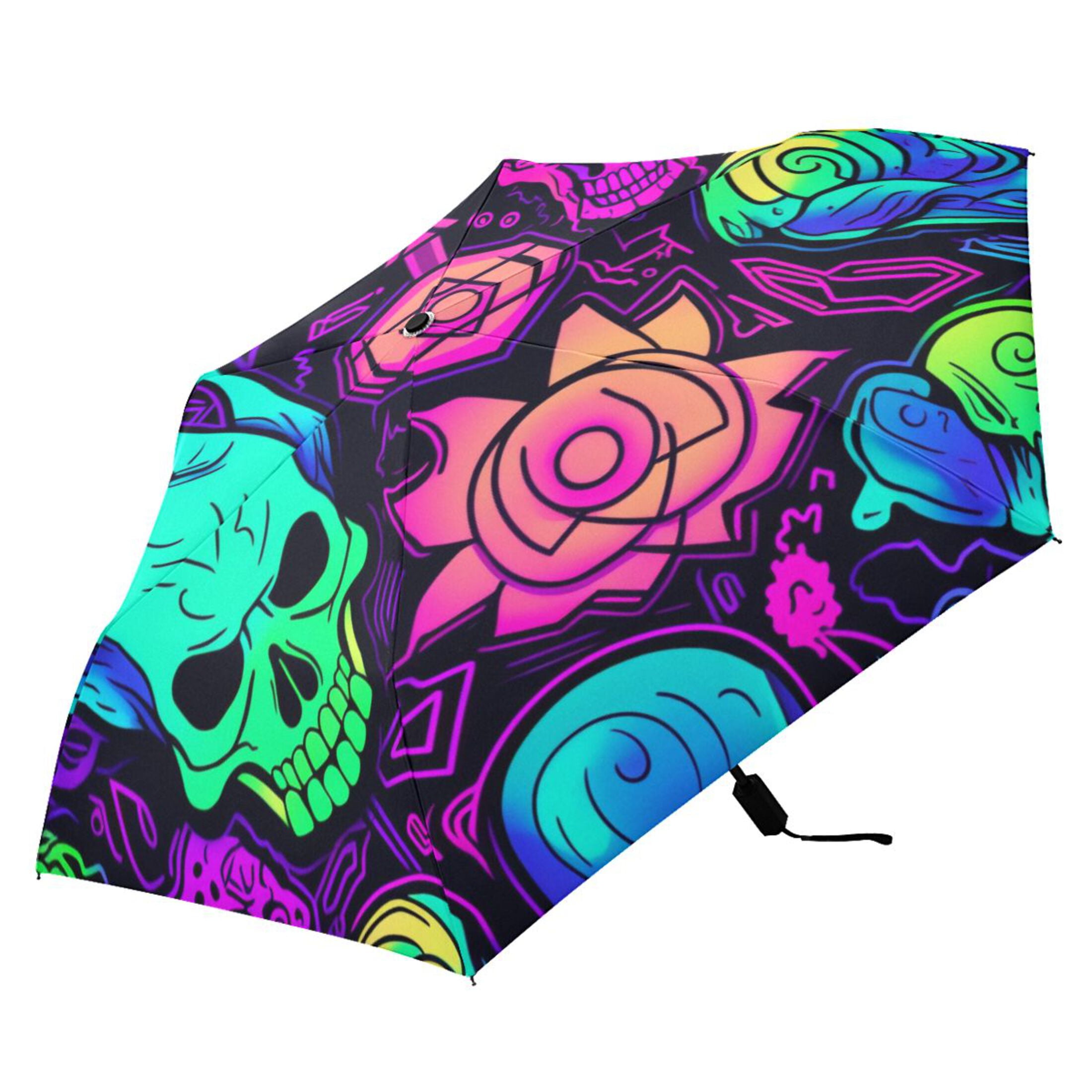 Skull with Magic Devil Compact Folding Umbrella for Rain Windproof ...
