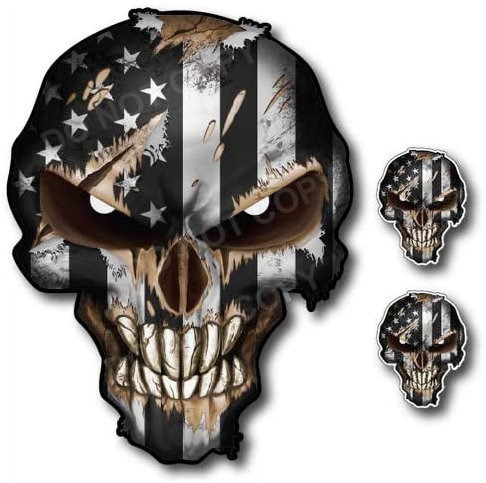 Skull with Reflective Eyes American Flag Vinyl Decal Stickers Car Truck ...