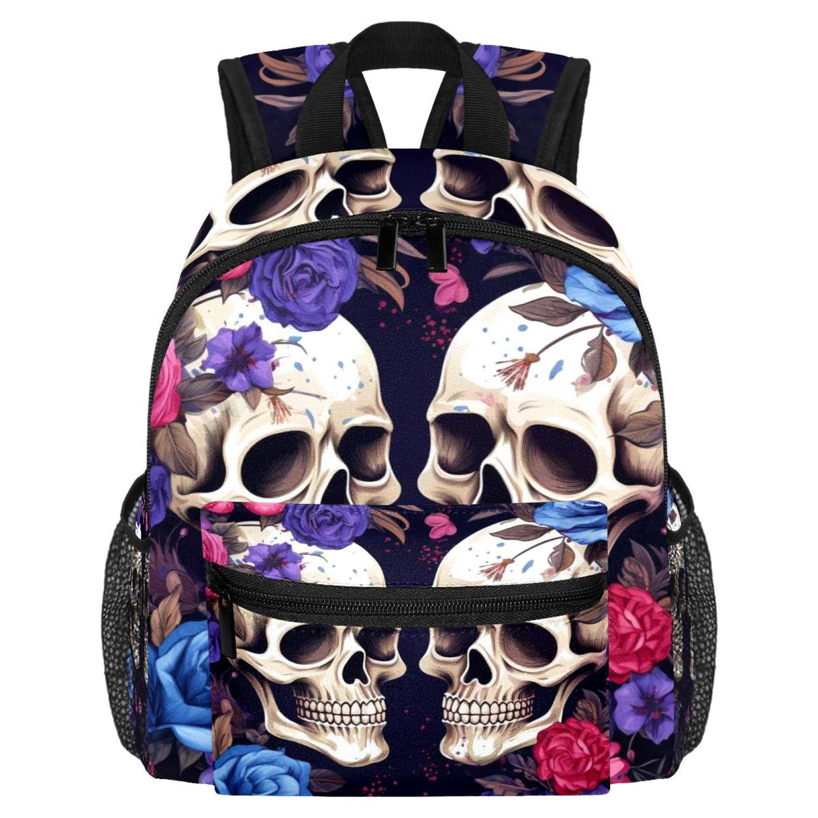 Skull with Roses Art Pattern 12 Inch Mini Preschool Backpack for ...