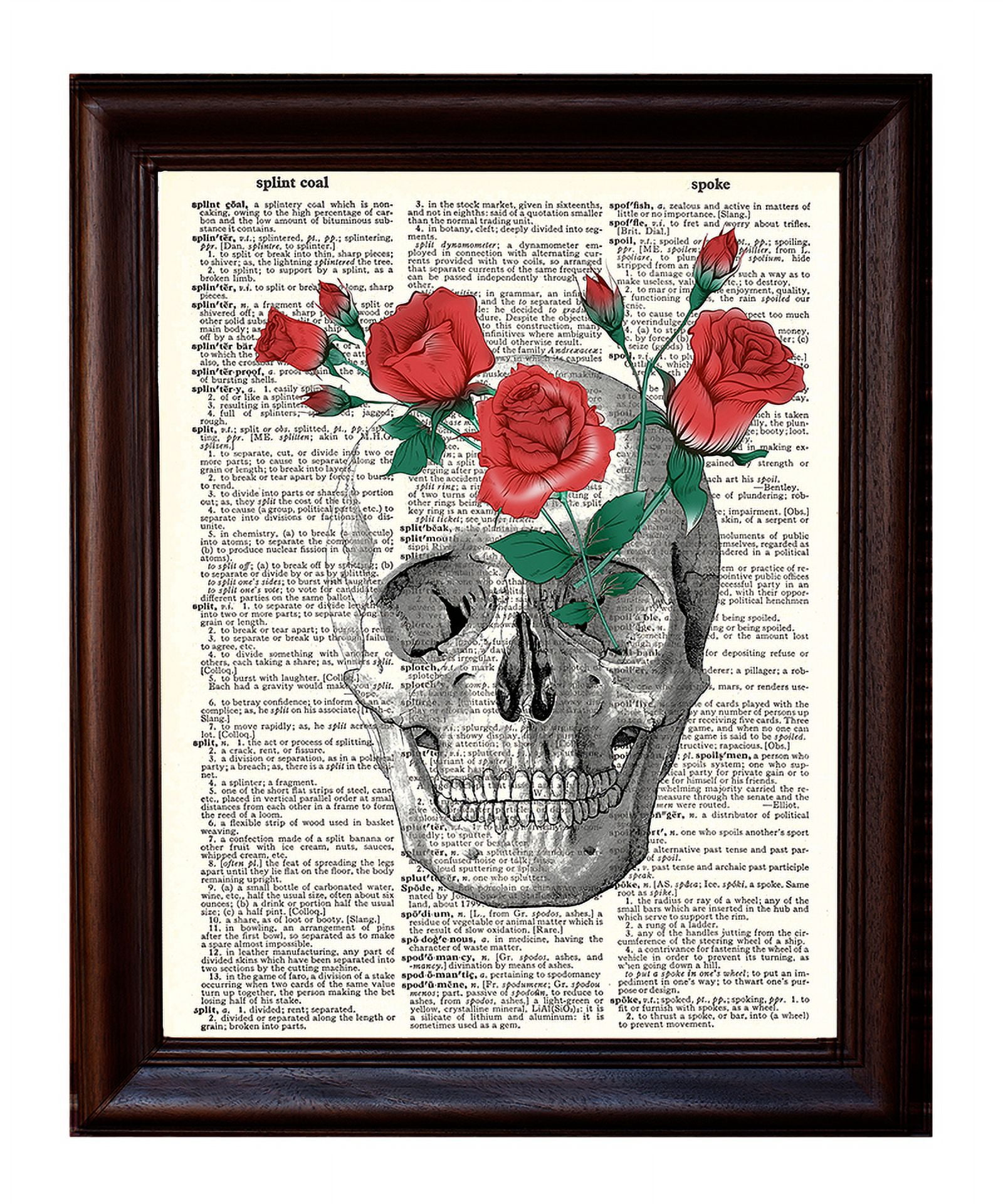 Skull with Roses - Dictionary Art Print Printed On Authentic Vintage ...