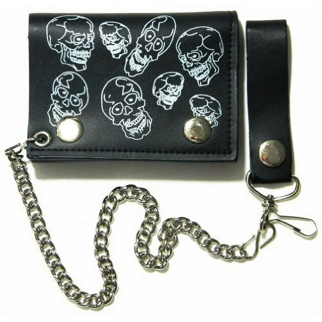 Skulls Design Biker Chain Leather Wallet Tri Fold - Walmart.com
