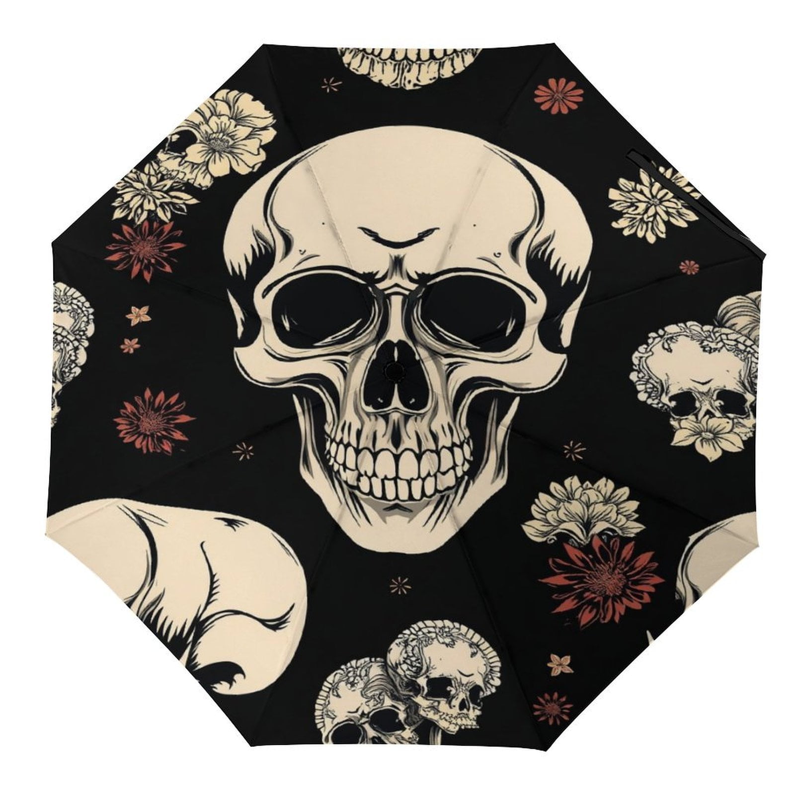 Skulls Flowers Dark Background Pattern Sunscreen Parasol Outdoor ...