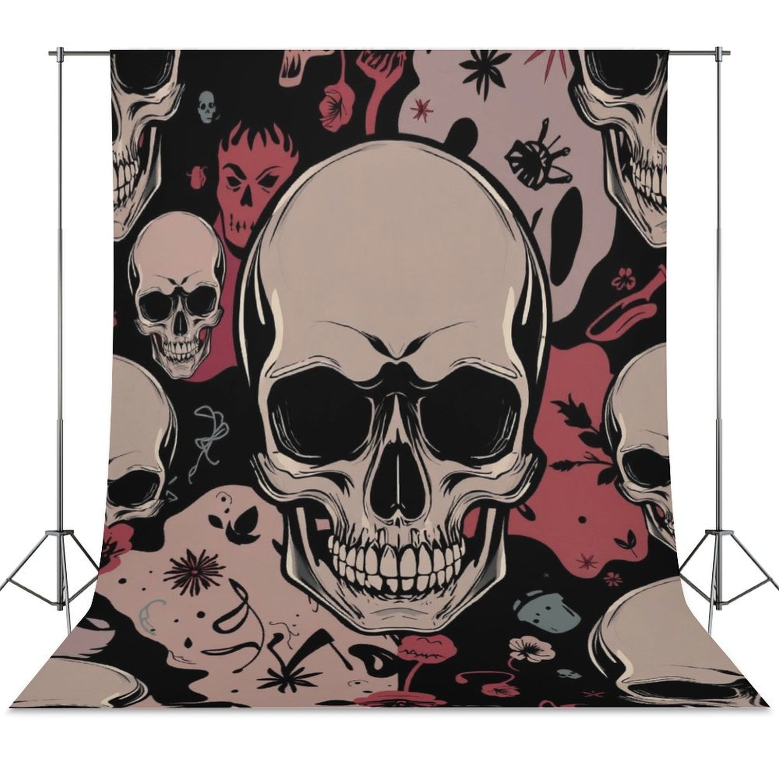 Skulls Flowers Dark Gothic Pattern Party Backdrop Birthday Decoration ...