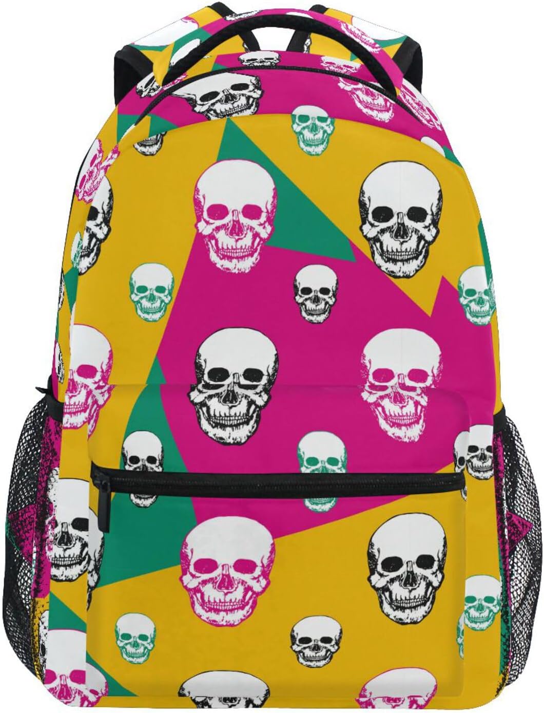 Skulls Geometric Kids Backpack with Name Tag Slot Big Capacity School ...