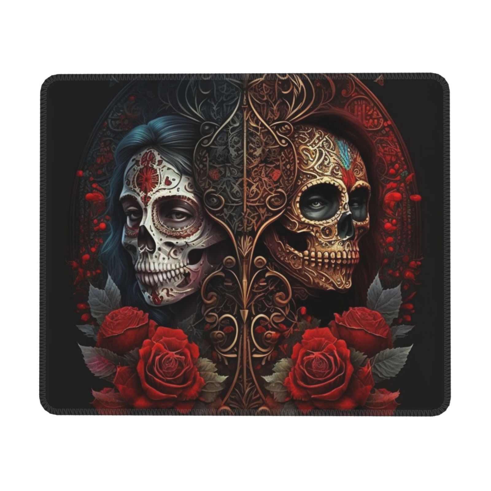 Skulls Lovers Day Of The Dead Red Roses Mouse Pad Non-Slip Rubber ...