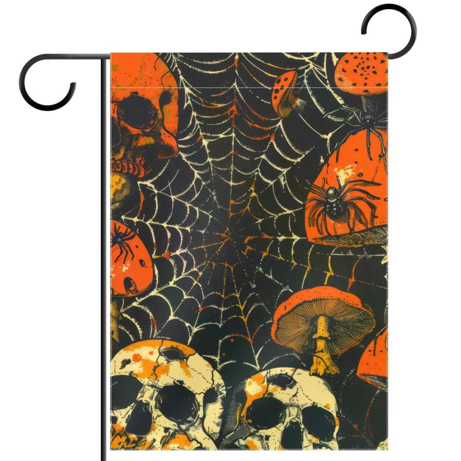 Skulls Mushroom Spiders Spider Web Double Sided Garden Flag Decorative ...