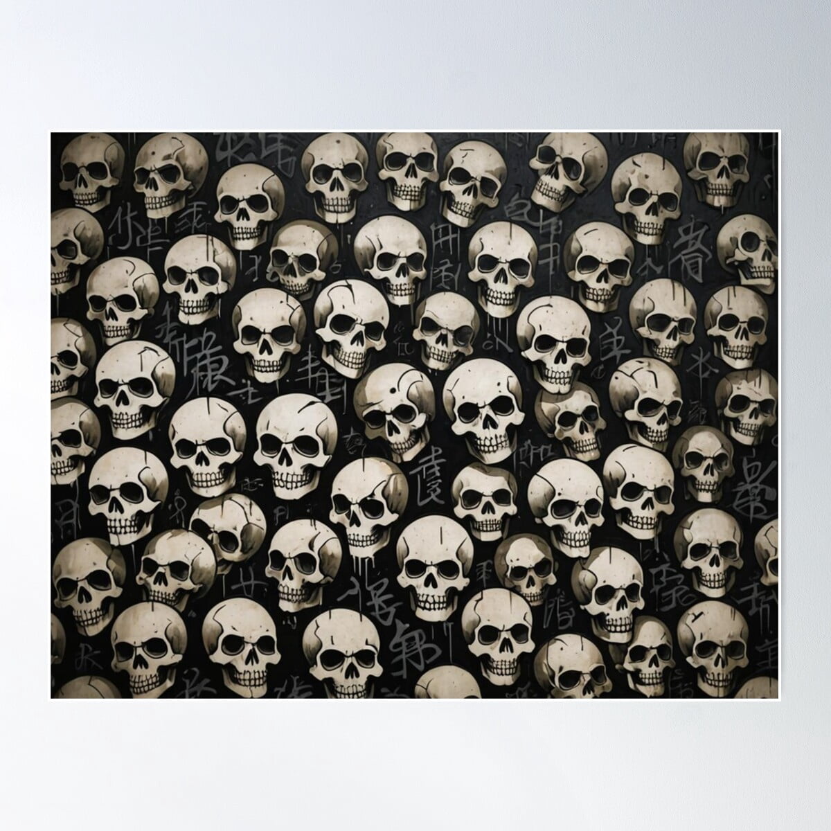 Skulls Pattern, Kanji Curses, Occult, Japanese Magick Poster Wall Art ...