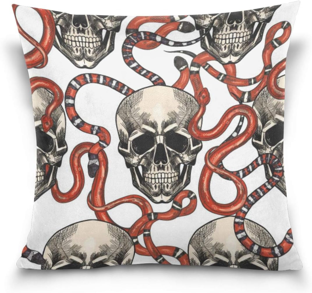 Skulls and Red Snakes On White Velvet Oblong Lumbar Plush Throw Pillow Cover/Shams Cushion Case ...