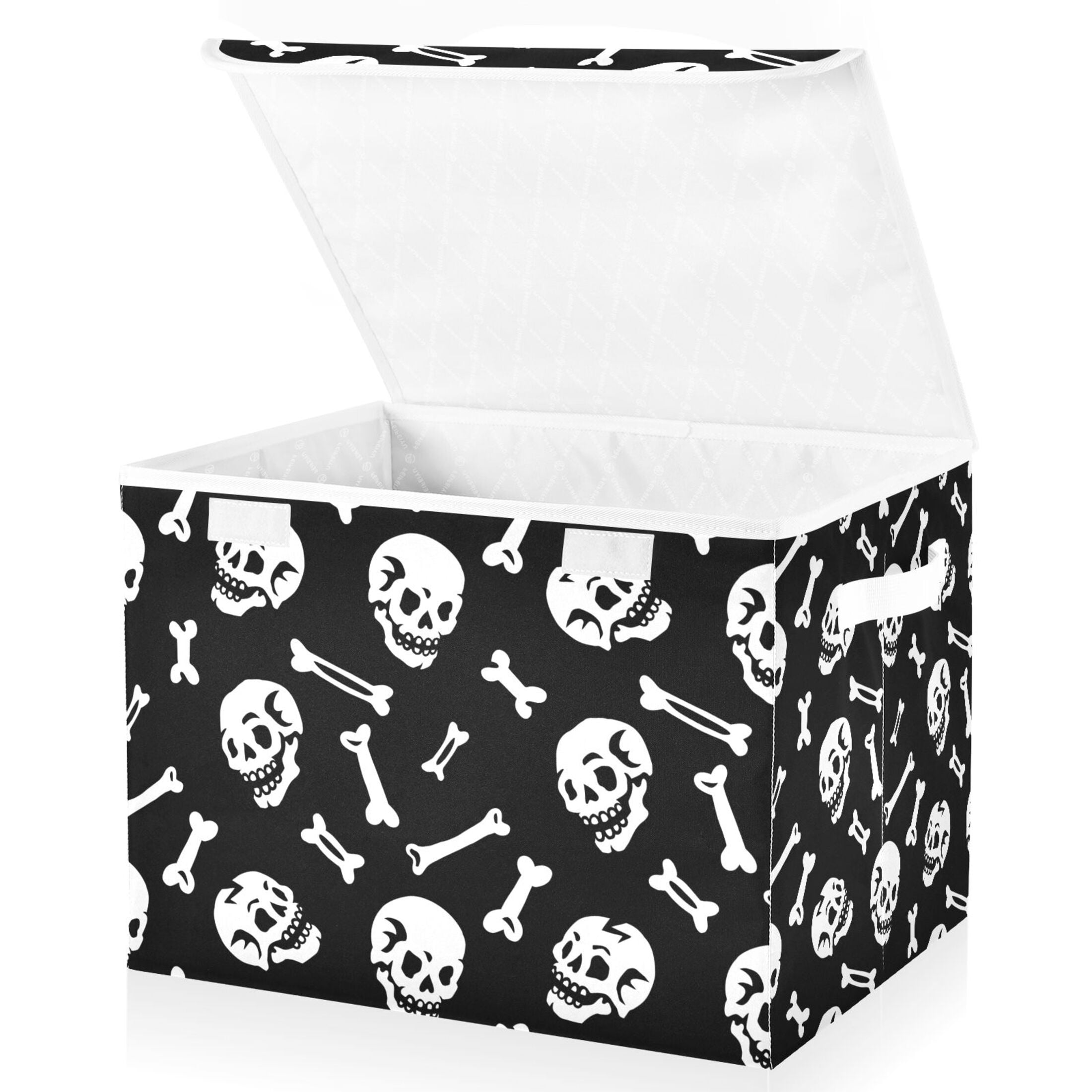 Skulls and Skeleton Bones on Black Large Lidded Storage Bin Foldable ...