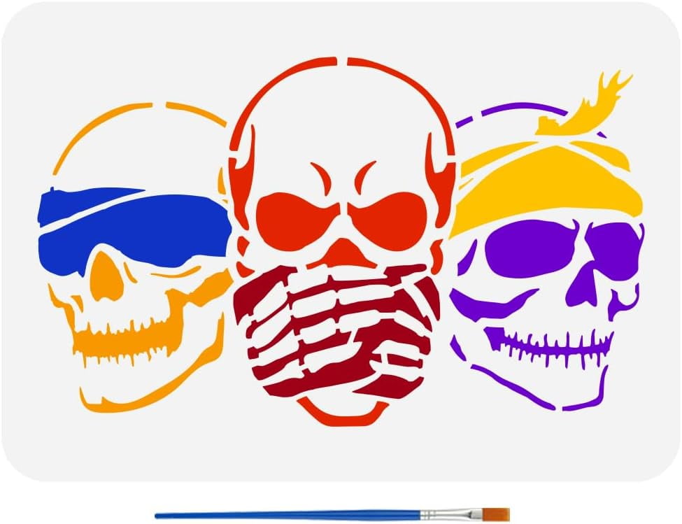 Skulls Stencil - Three Wise Skulls Painting Template - 11.7x8.3Inch ...