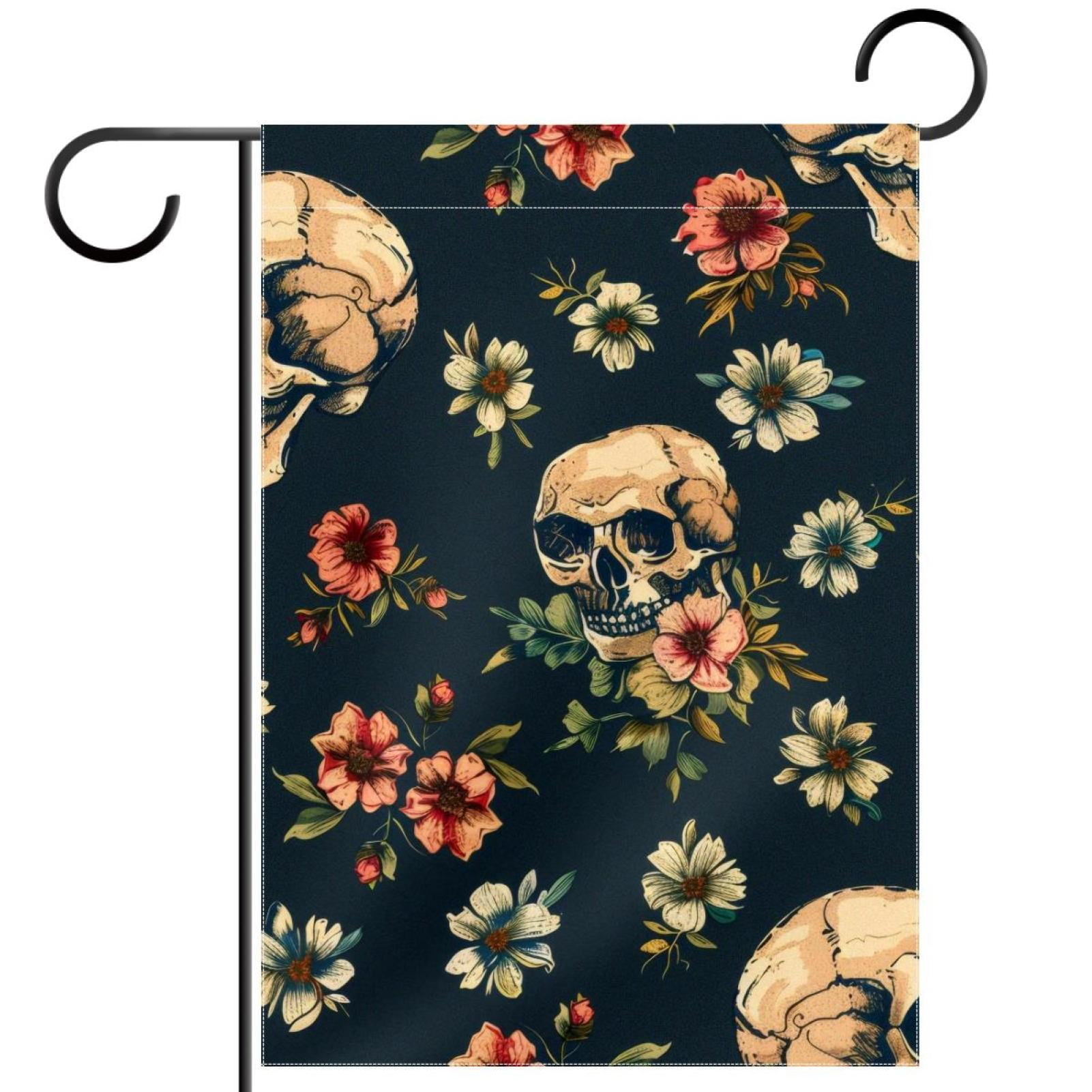 Skulls and Red Floral Retro Pattern Welcome Garden Flags, 12 x 18 Inch ...