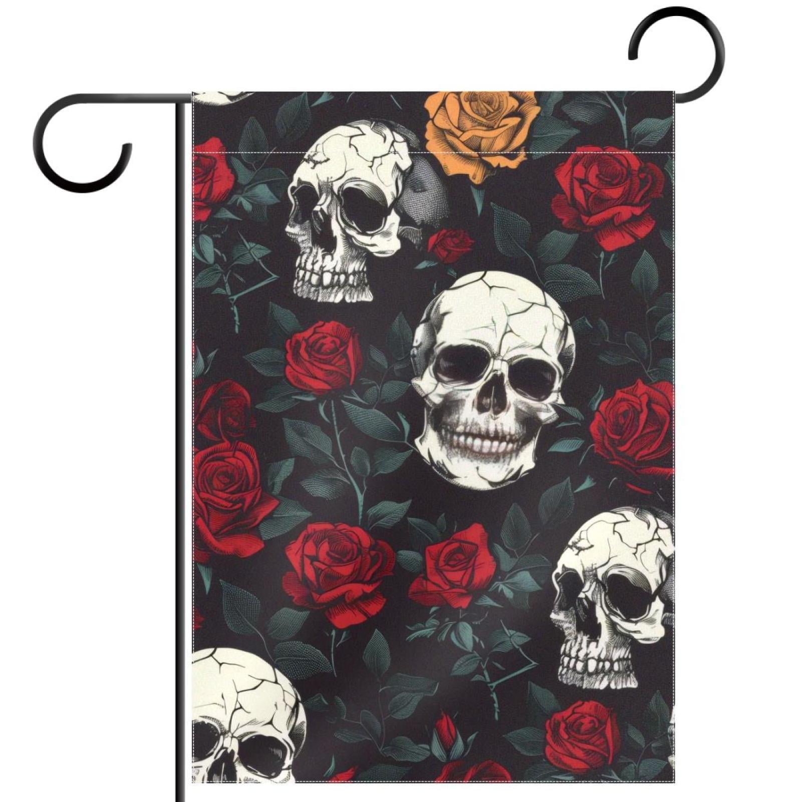 Skulls and Roses Background Welcome Garden Flags, 12 x 18 Inch Double ...