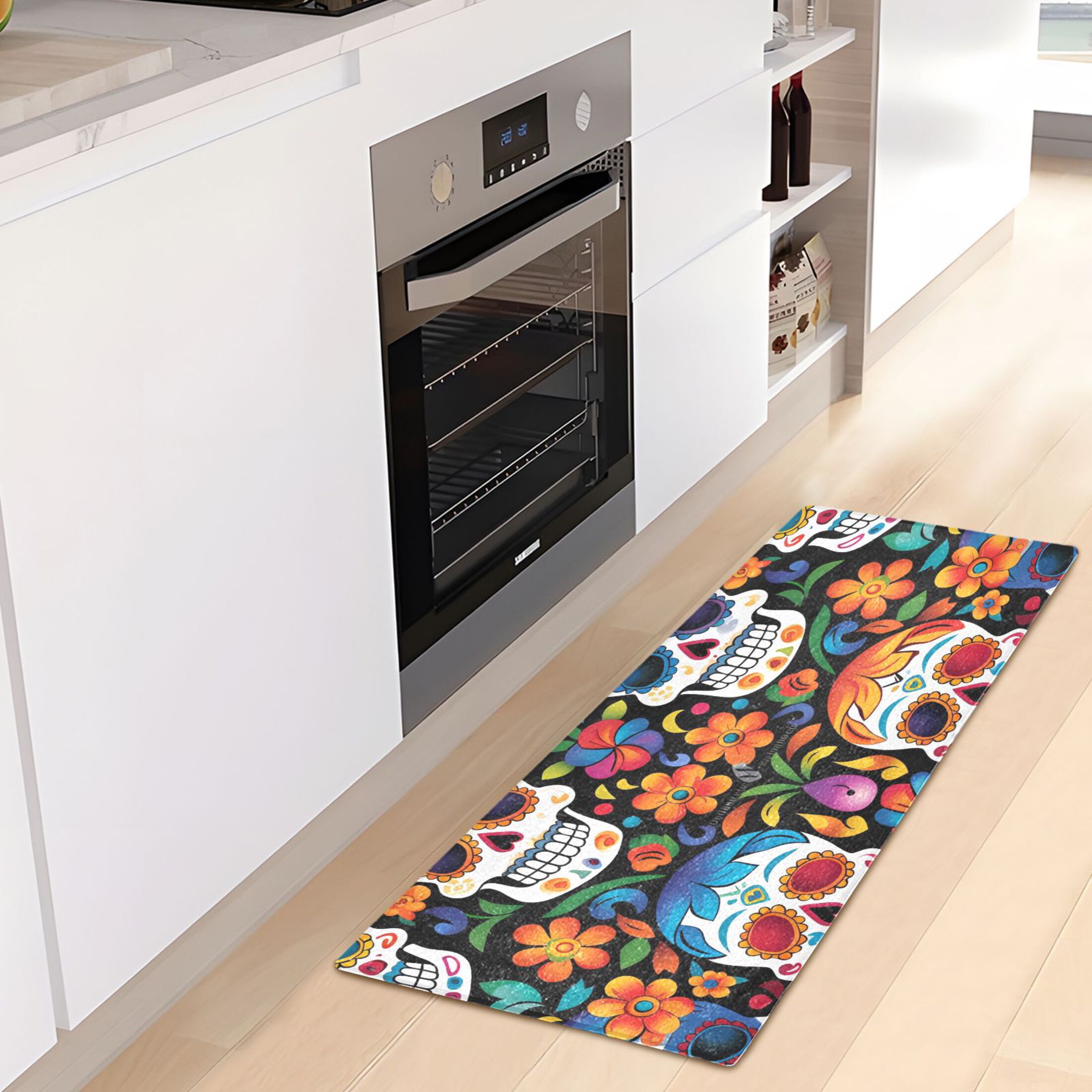Skulls and Roses Flowers Luxury Kitchen Rug Non Slip Bathroom Plush Mat ...