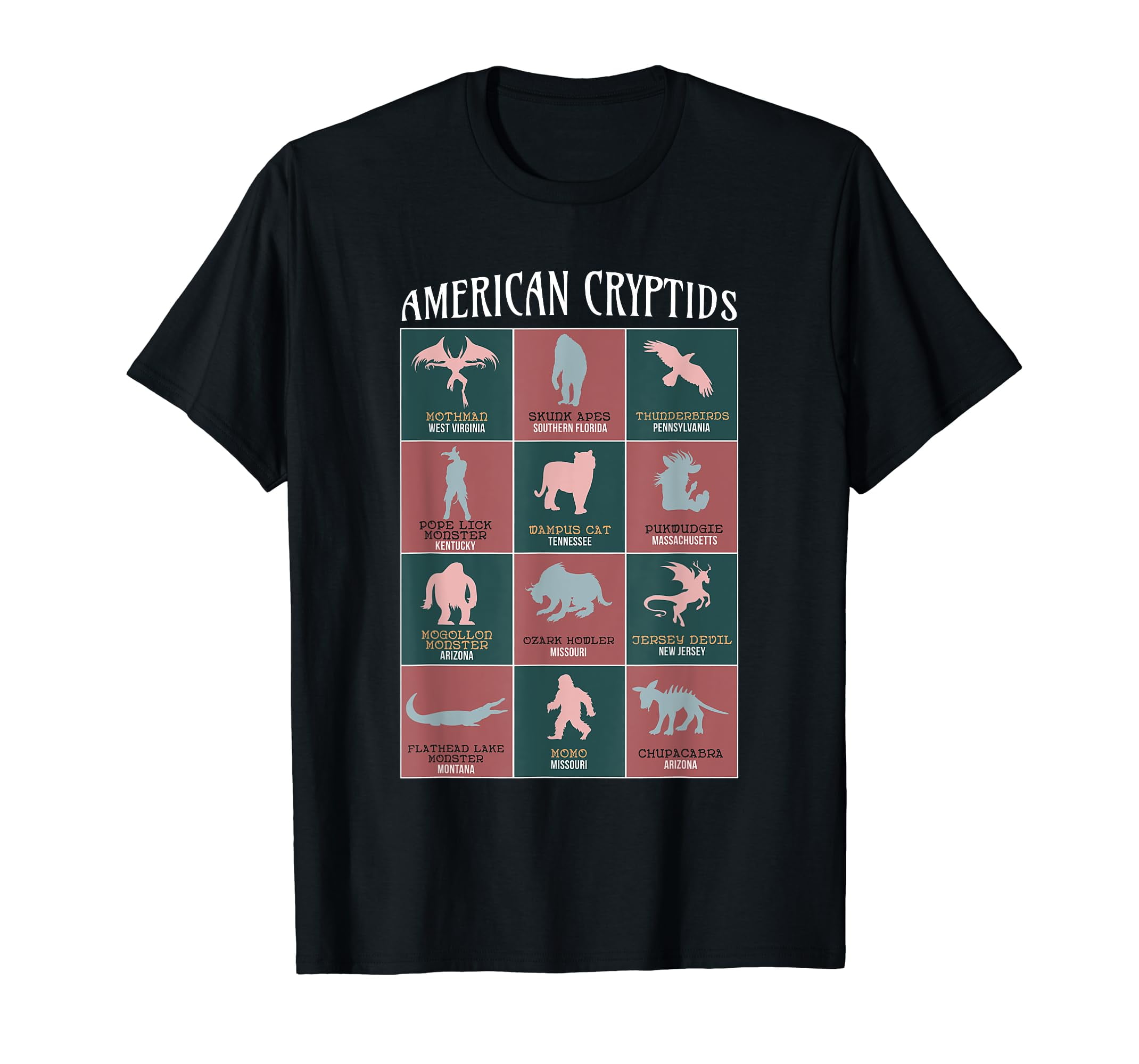 Skunk Apes Bigfoot Mothman Folklore Map American Cryptids Men Women ...