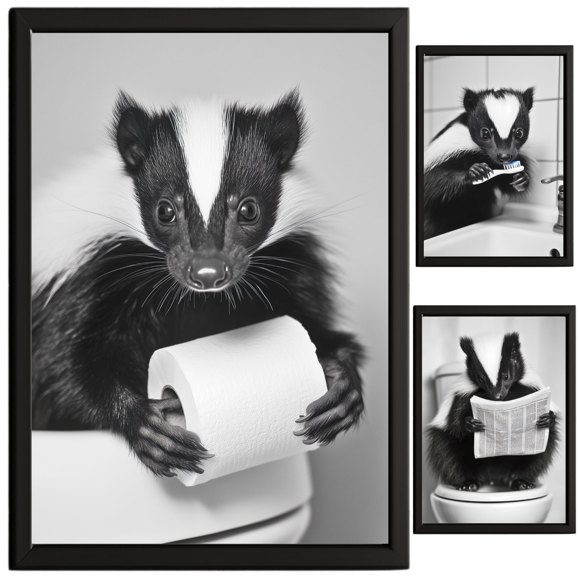 Skunk Bathroom Decor, Wall Art, Farmhouse Photo Picture Set, 3pk, 8 ...