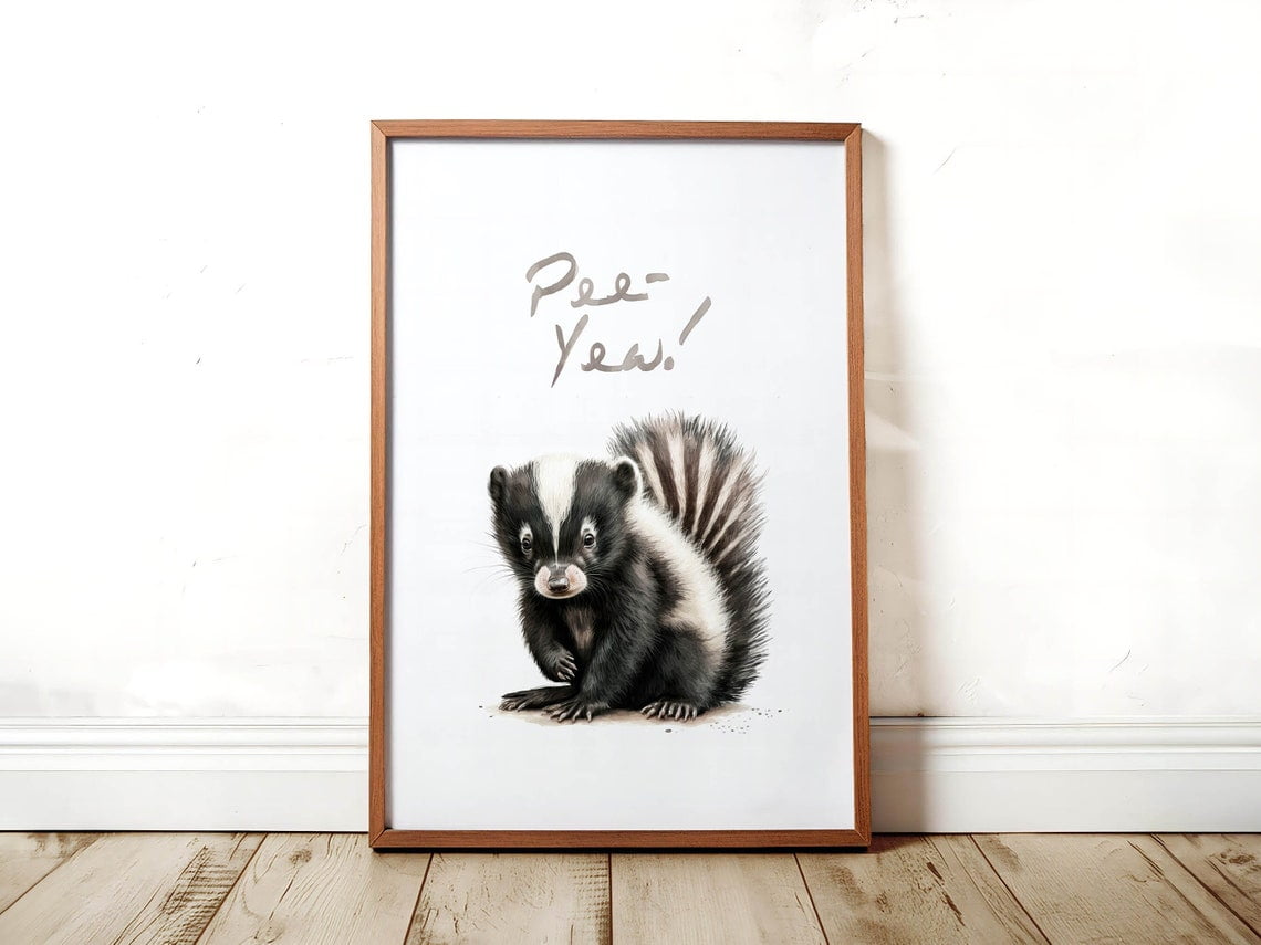 Skunk Bathroom Print Funny Bathroom Art Wall Decor Pee Yew Bathroom ...