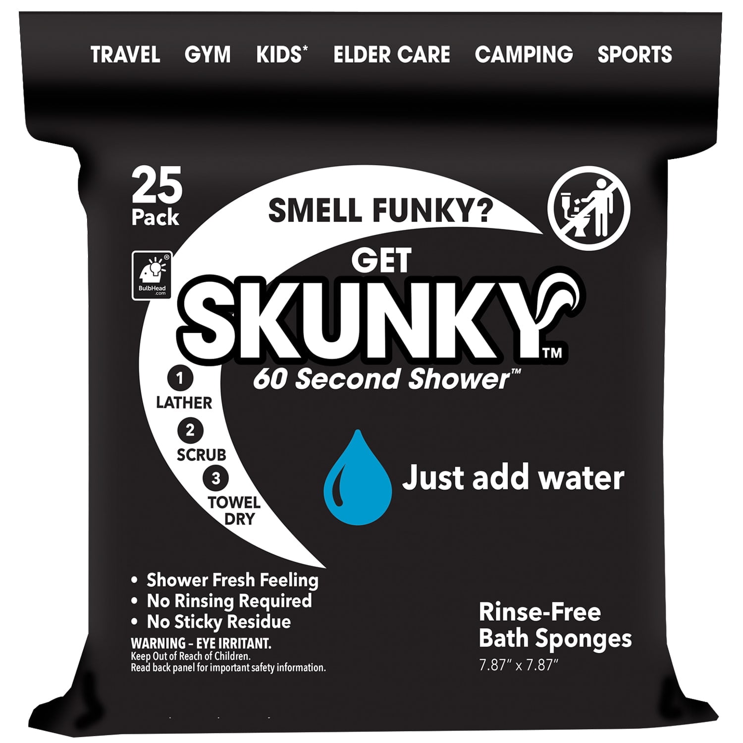 Skunky No Rinse Bathing Wipes, Cleans Without a Shower, Fast & Easy, 25 ...