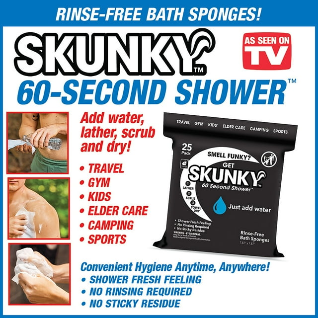 Skunky No Rinse Bathing Wipes, Cleans Without a Shower, Fast & Easy, 25 ...