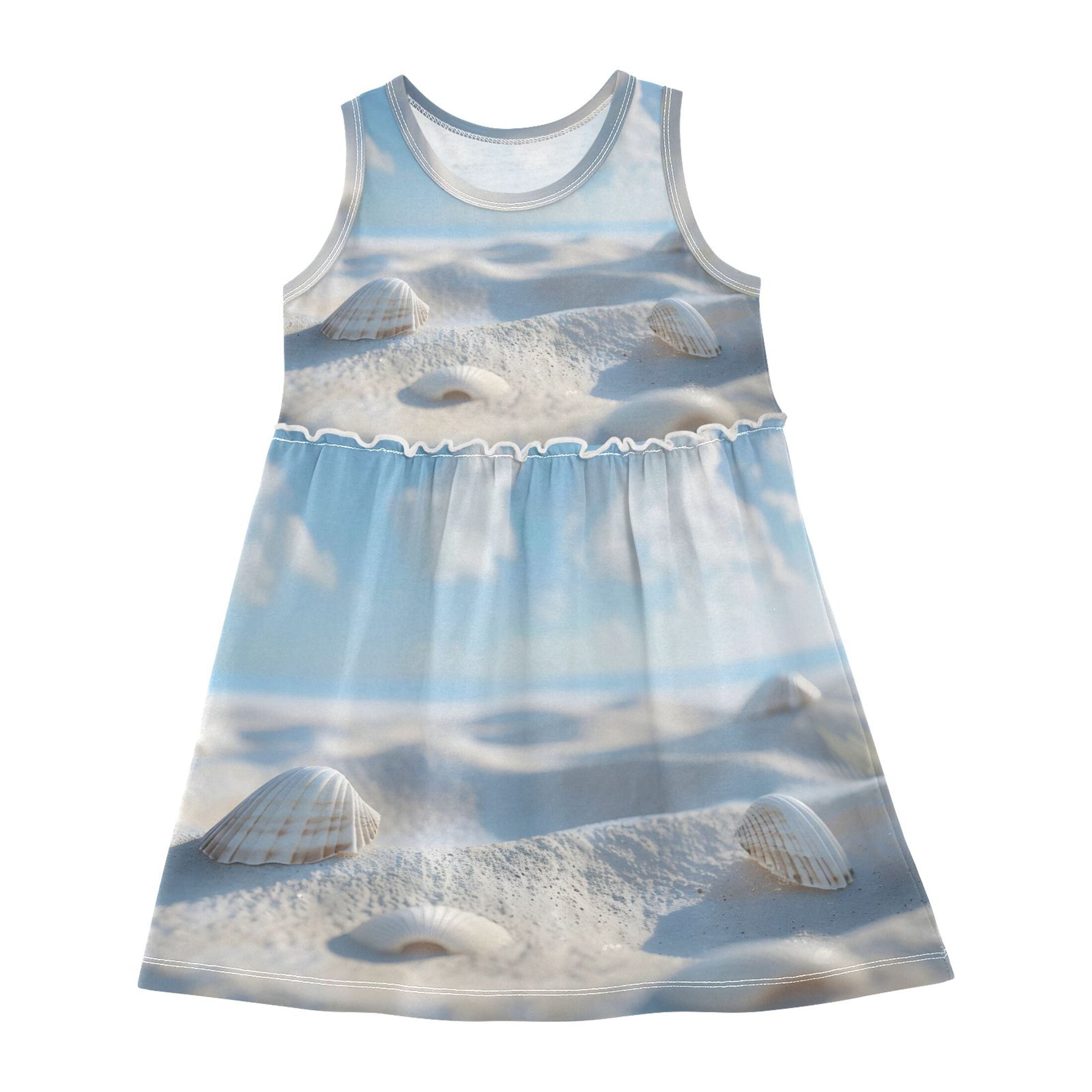 Sky Beach Shells Girls' Sleeveless Dress A-Line One-Piece Dress Quick ...