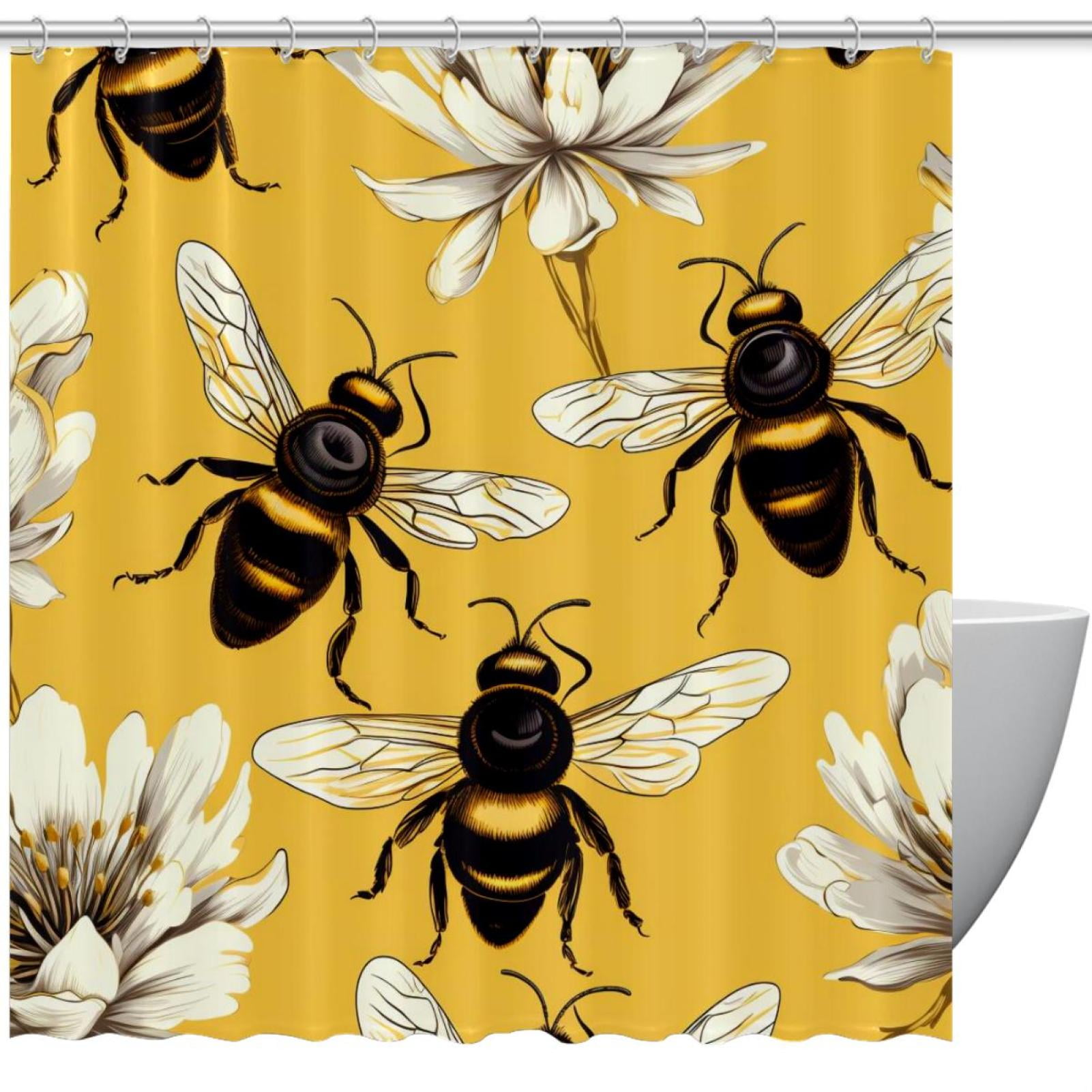 Sky Bees Pattern Waterproof Shower Curtain Textured Prints, Complete Bathroom Decoration with ...