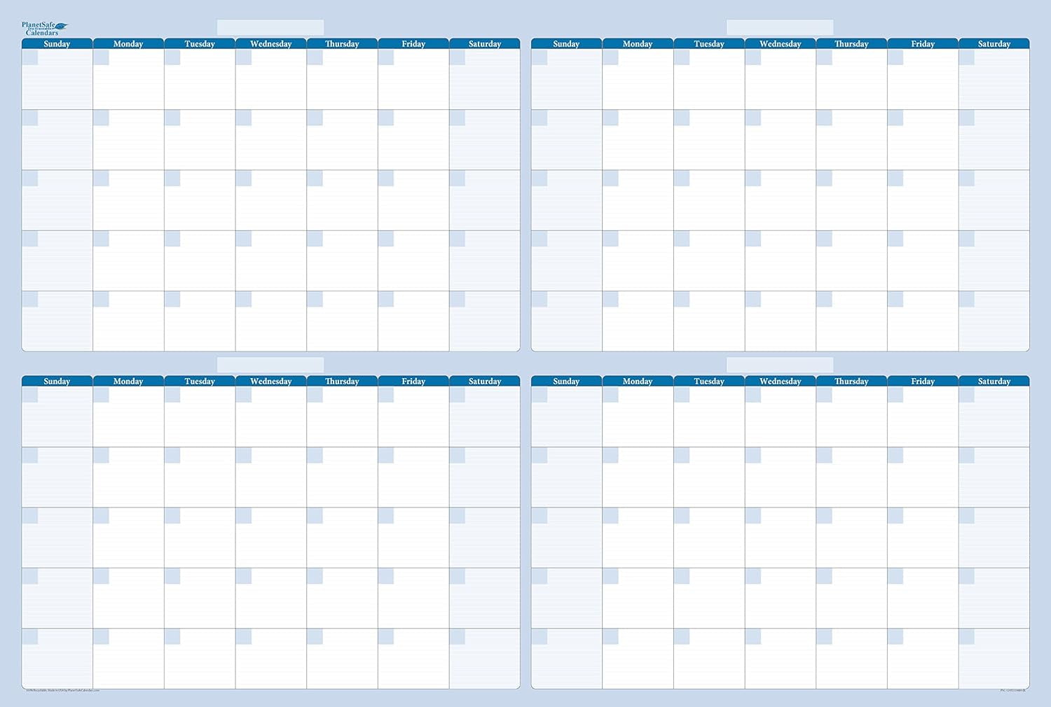 Sky Blue 120-Day 36" x 56" Horizontal Wall Calendar - 4 Month Wet & Dry ...
